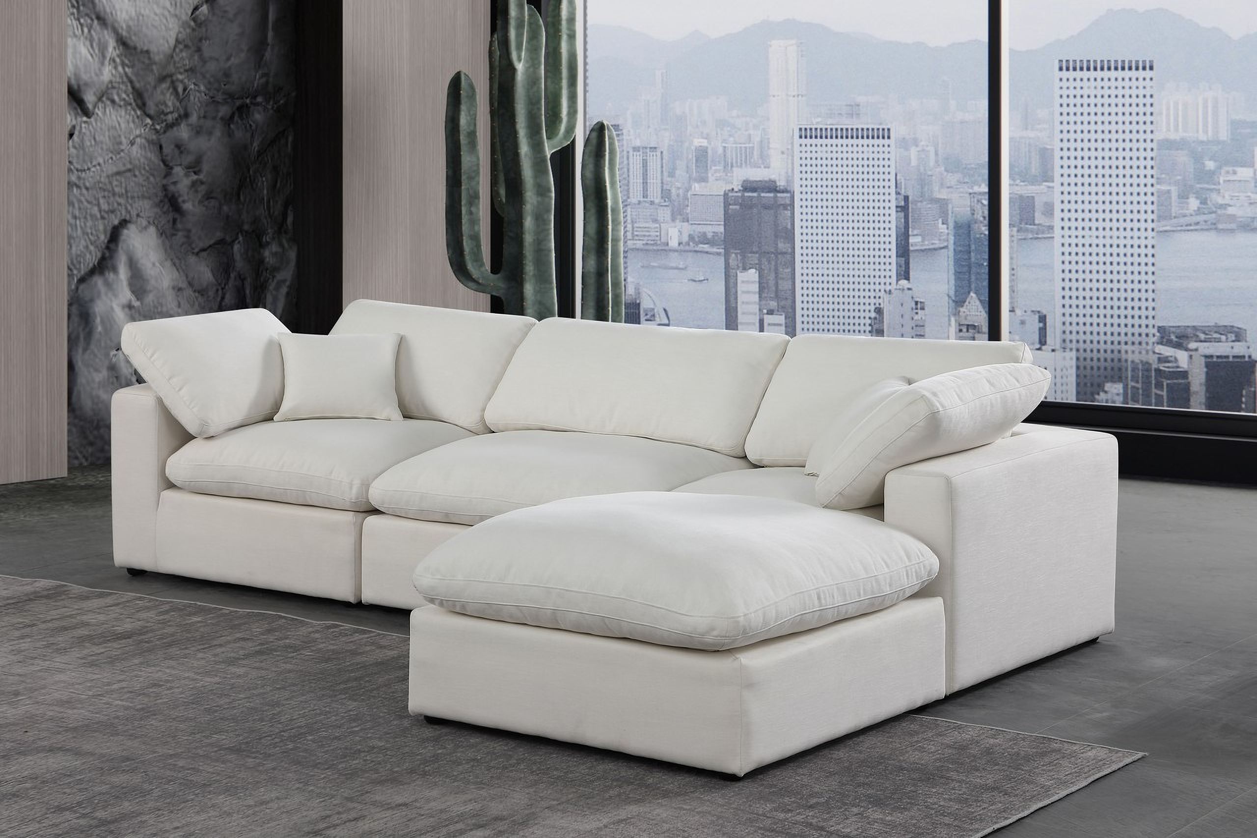 Comfy Linen Textured Fabric 4 Piece Modular Sectional In Cream by ...