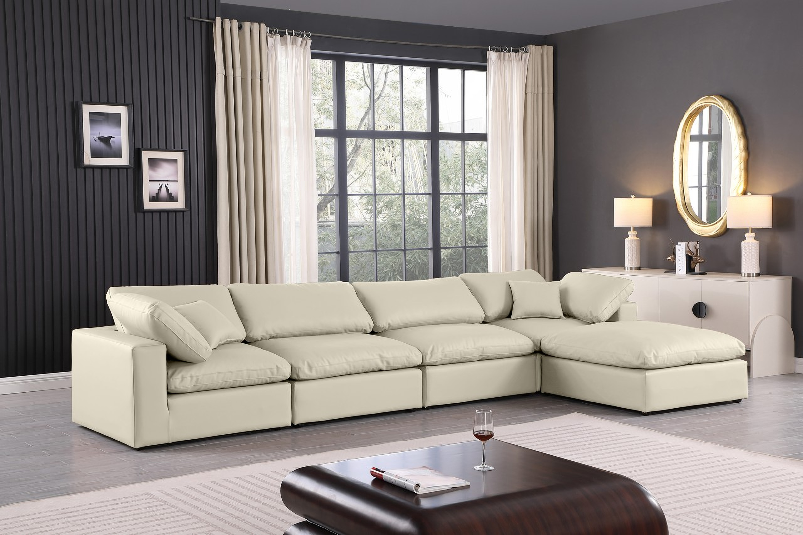 Comfy Vegan Leather 5 Piece Modular Sectional In Cream by Meridian ...