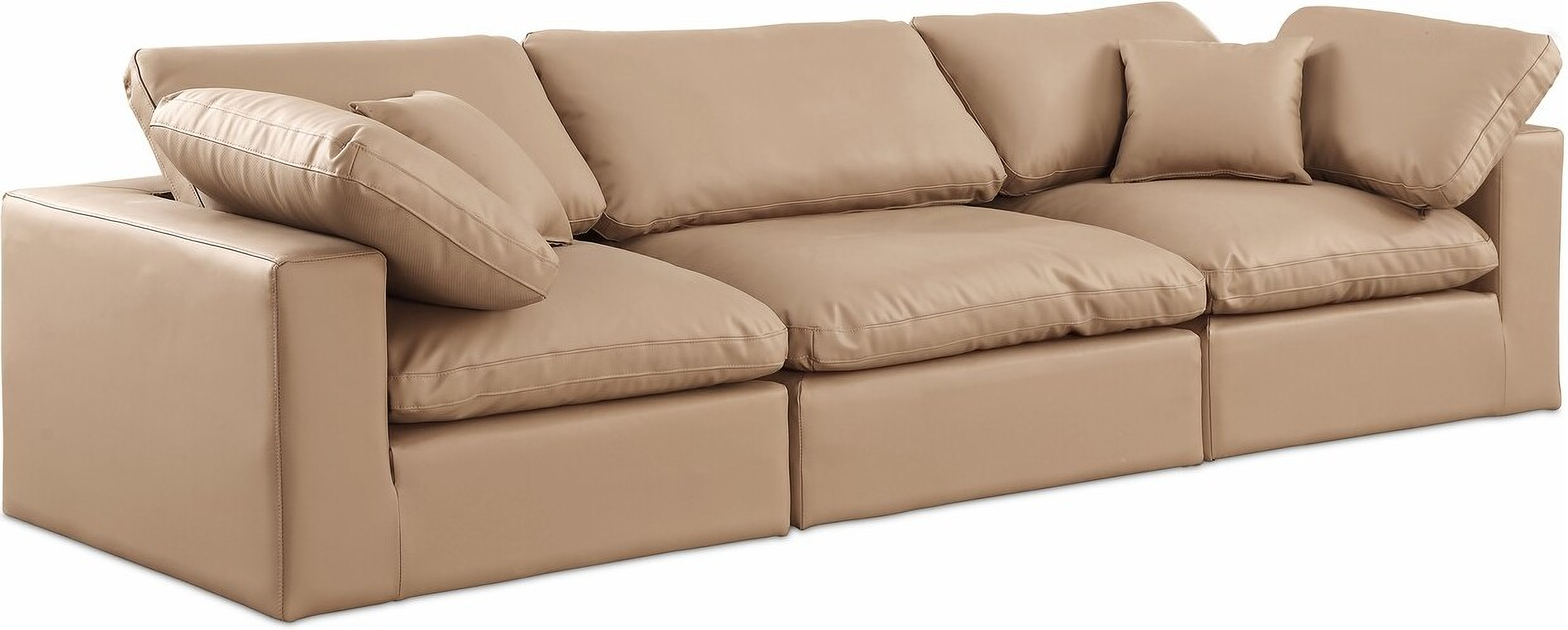 Comfy Vegan Leather 3 Seater Modular Sofa with Arm Support In Tan by ...
