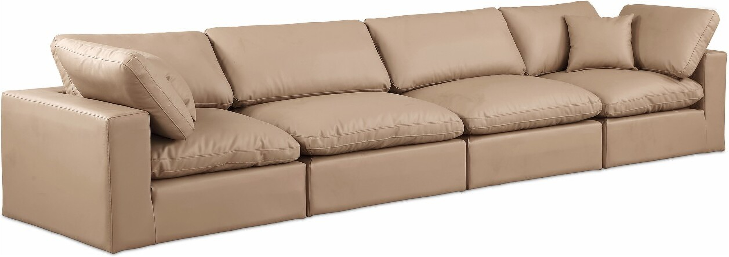 Comfy Vegan Leather 4 Seater Modular Sofa with Arm Support In Tan by ...