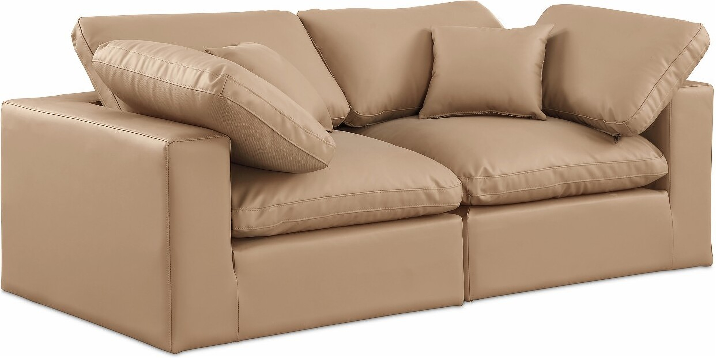 Comfy Vegan Leather 2 Seater Modular Sofa with Arm Support In Tan by ...