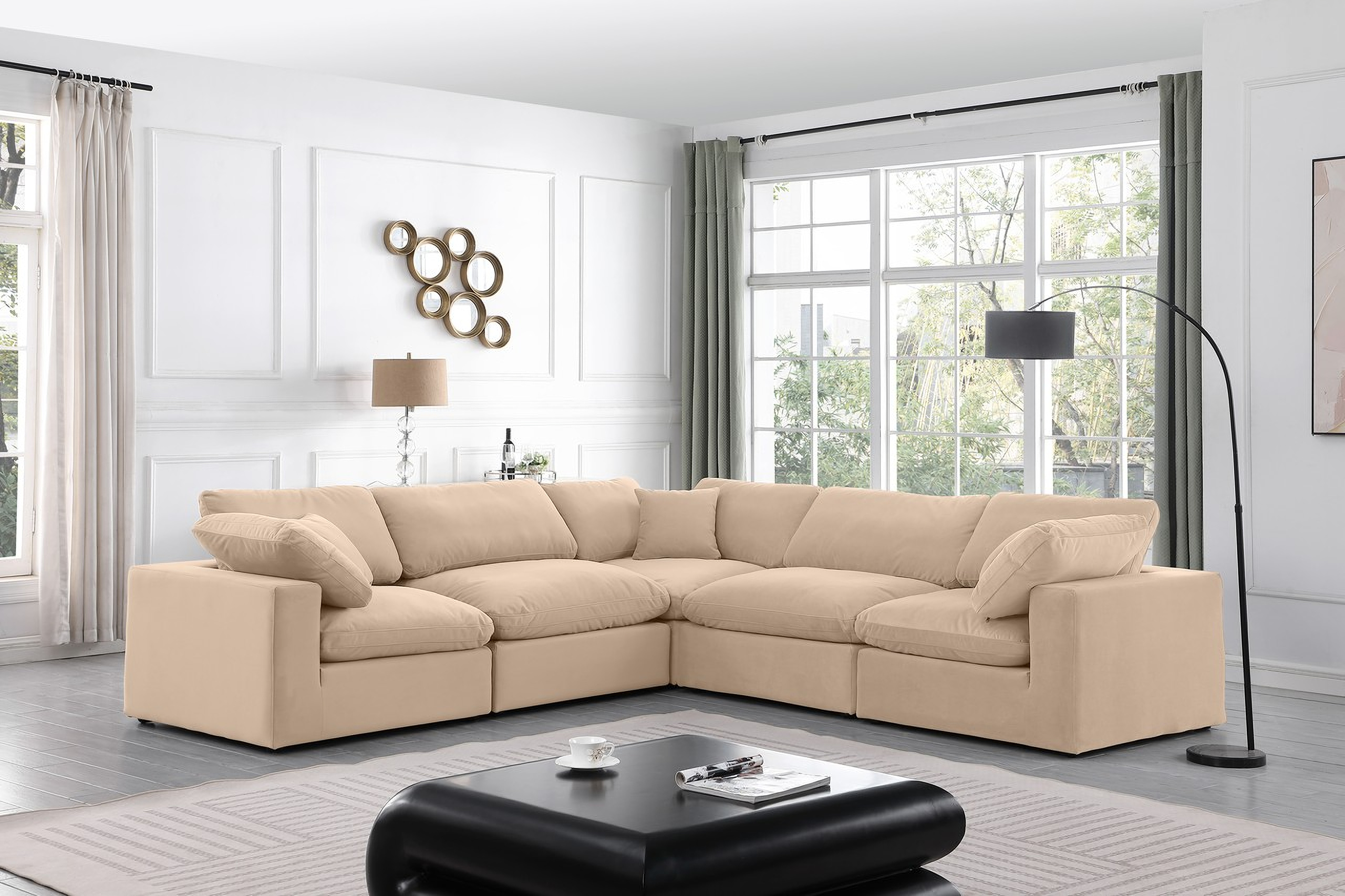 Comfy Velvet Modular Sectional In Beige by Meridian | 1StopBedrooms