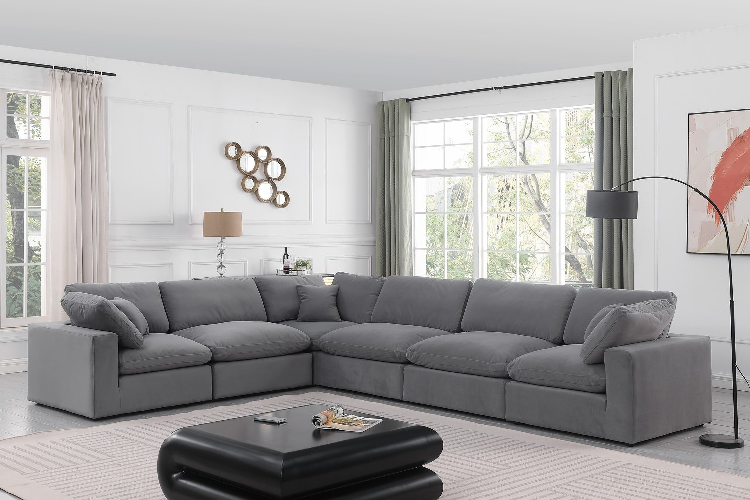 Comfy Velvet Modular Sectional In Grey by Meridian | 1StopBedrooms