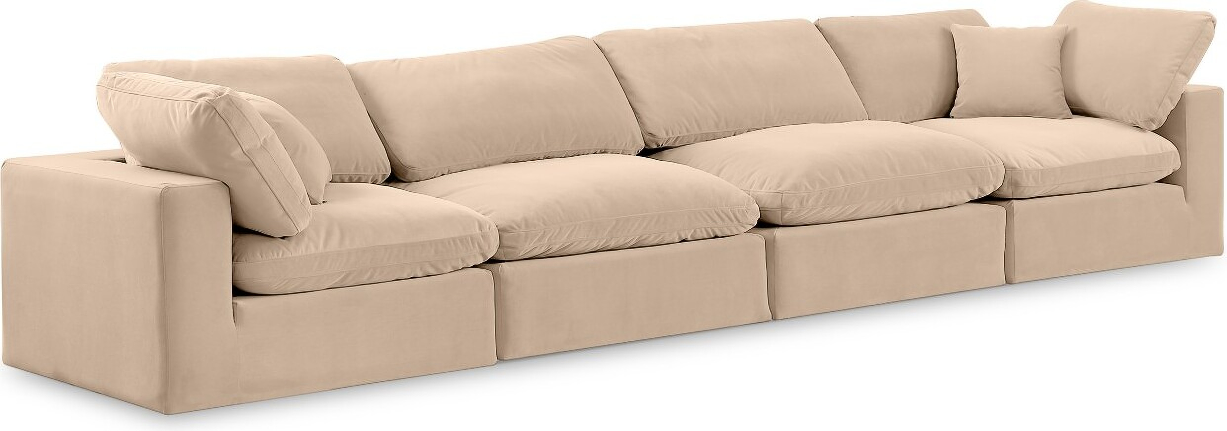 Comfy Velvet 4 Seater Modular Sofa with Arm Support In Beige by ...