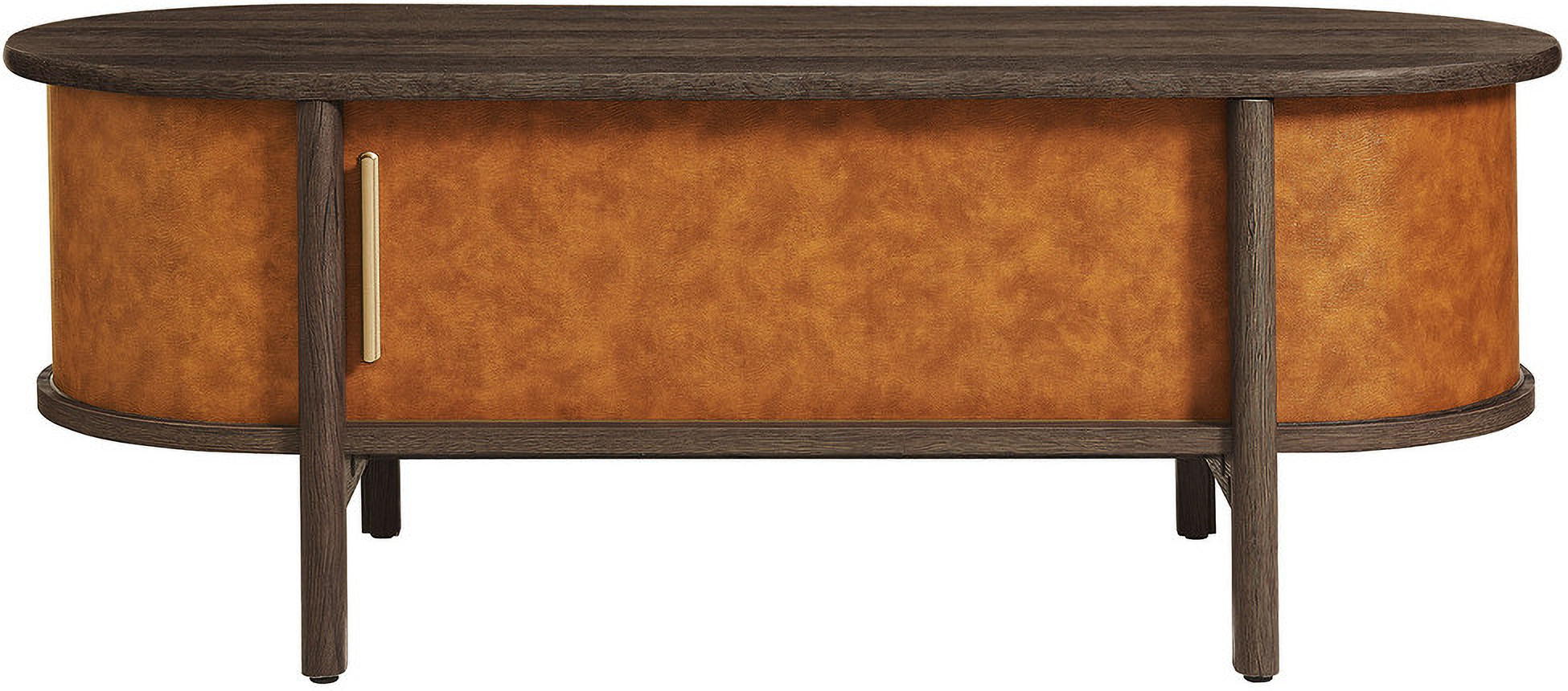 Coralie Curved Vegan Leather Oval Coffee Table In Tan and Walnut by ...