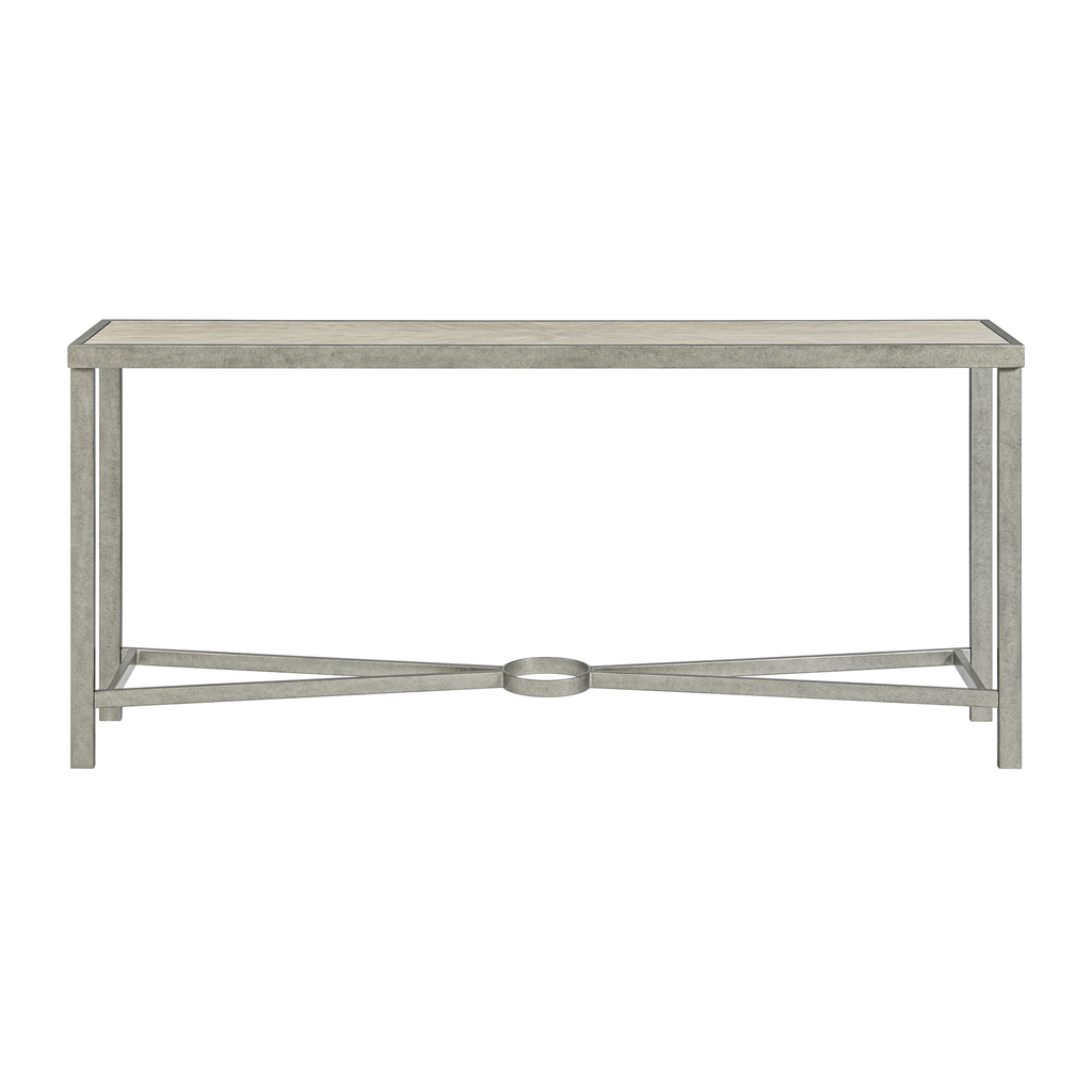 Corfu Wood Rectangle Sofa Console Table In White Oak and Antiqued Metal ...