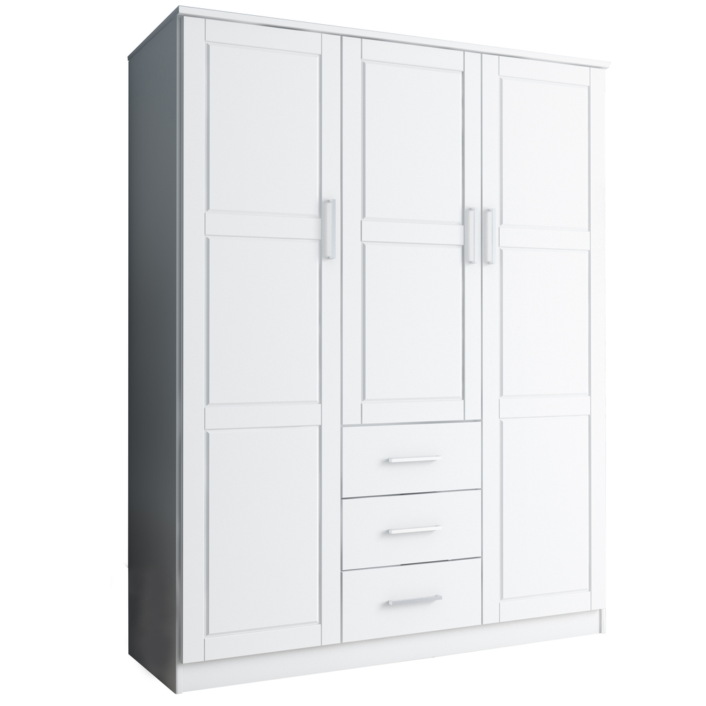 Cosmo 3-Door Wardrobe with Raised Panel Doors In White by Palace ...