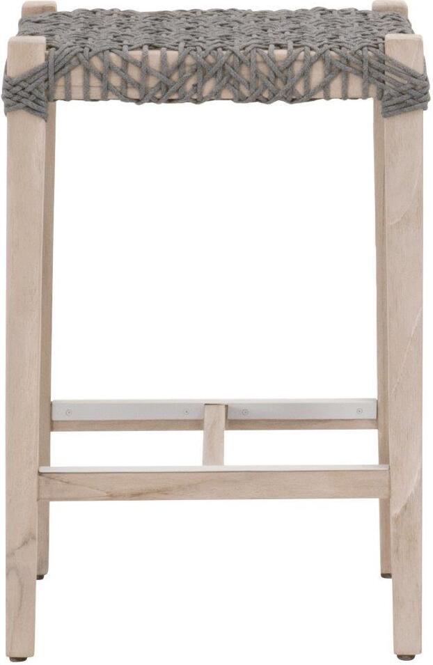 Woven Costa Outdoor Backless Counter Stool In Dove and Gray Teak by ...