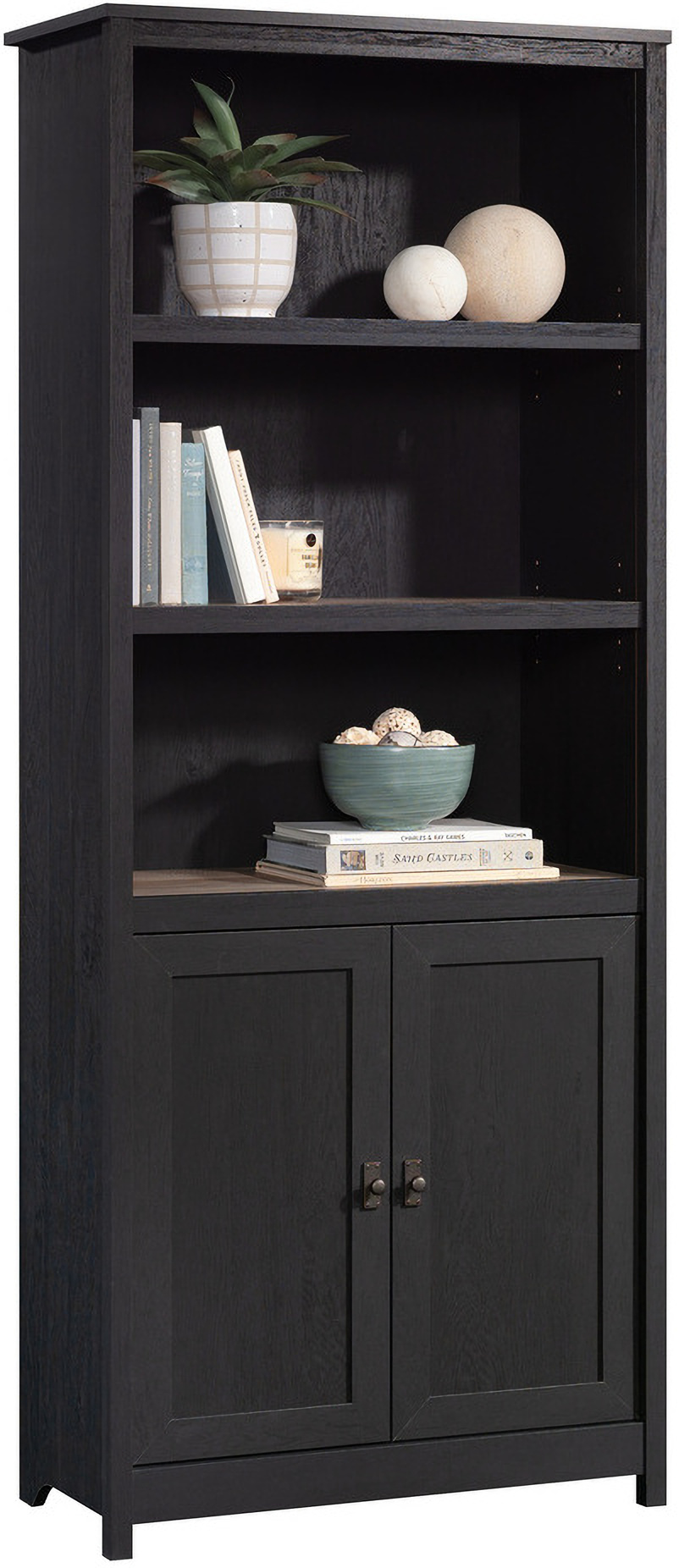 Cottage Road Library With Doors In Raven Oak by Sauder | 1StopBedrooms