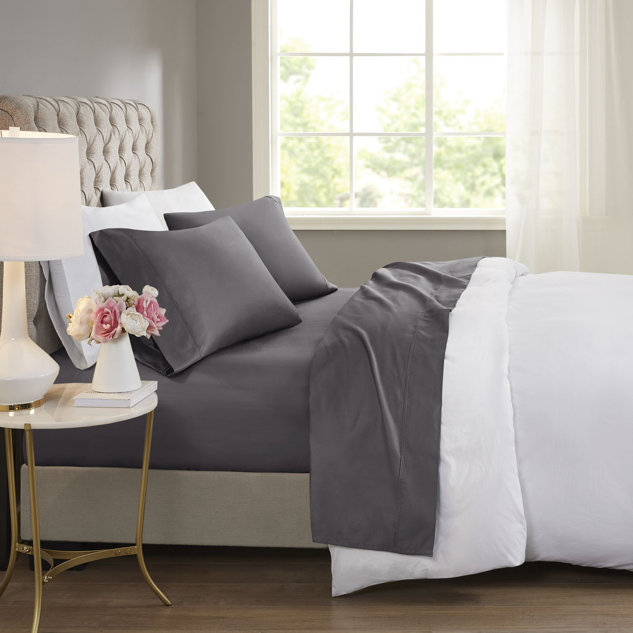 Cotton And Polyester Sateen 4 Piece Full Cooling Sheet Sets With ...