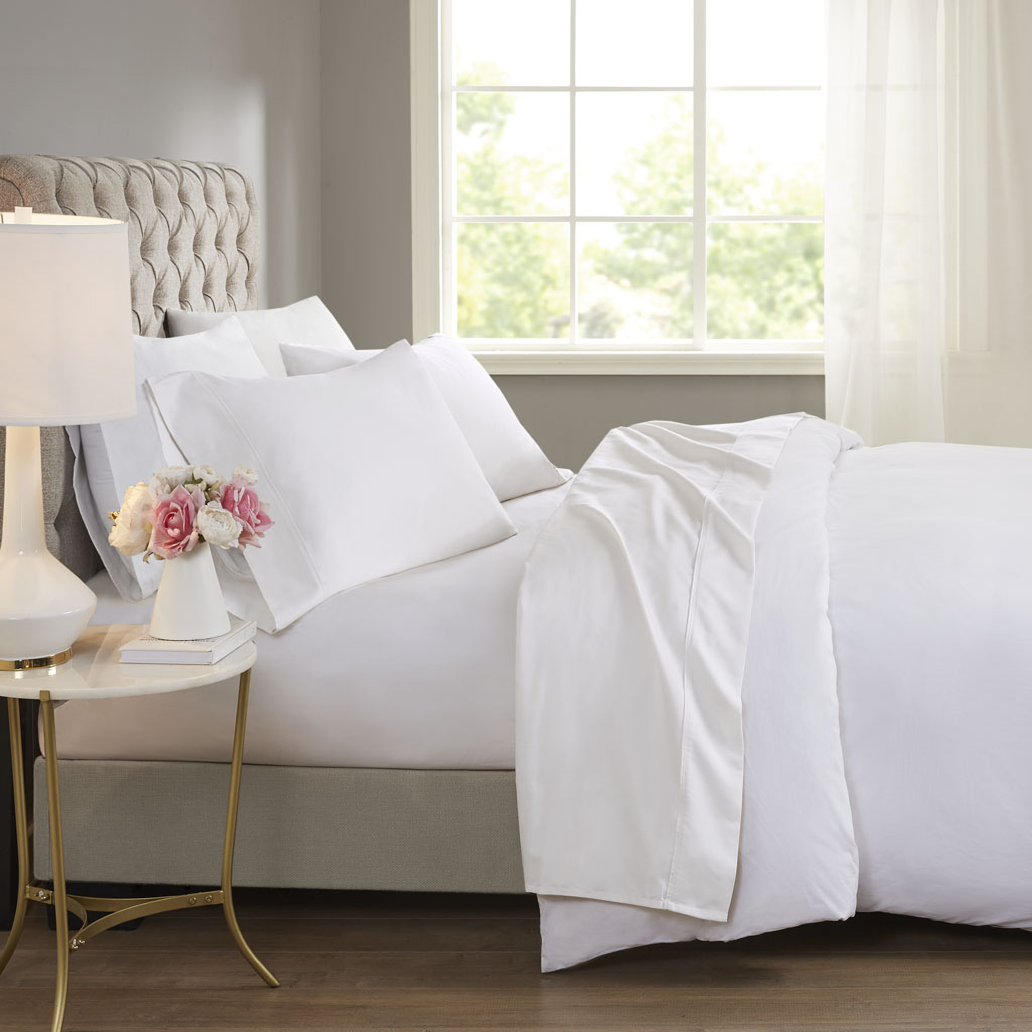 Cotton And Polyester Sateen 4 Piece Queen Cooling Sheet Sets With ...
