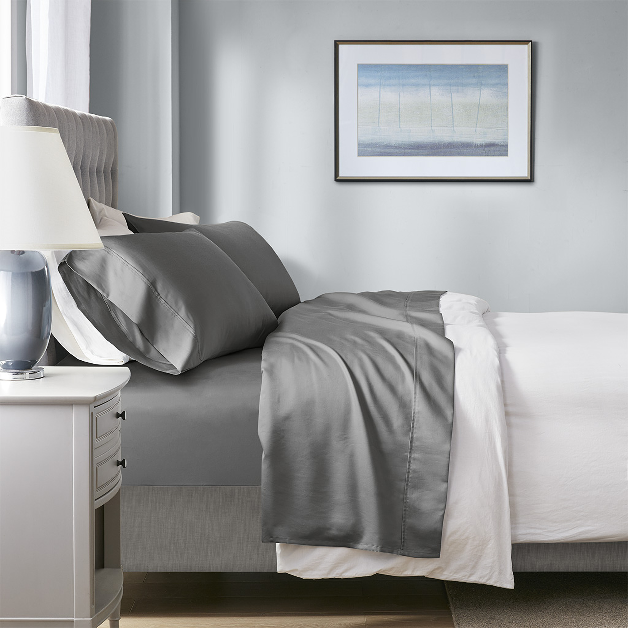Cotton And Polyester Solid Antimicrobial 4 Piece Queen Sheet Set With ...