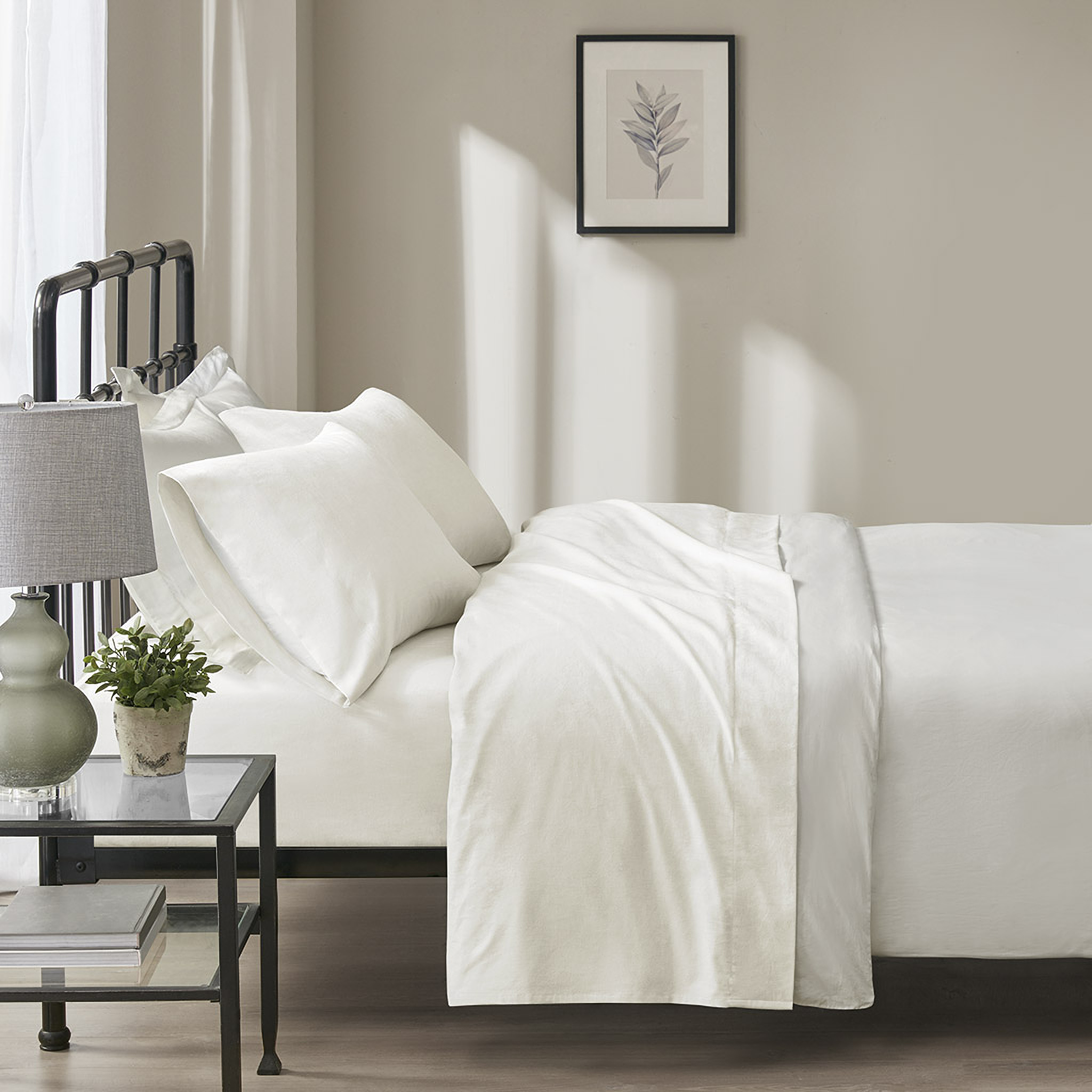 Cotton Flannel Oversized 4 Piece California King Sheet Set In Ivory Solid by Olliix | 1StopBedrooms