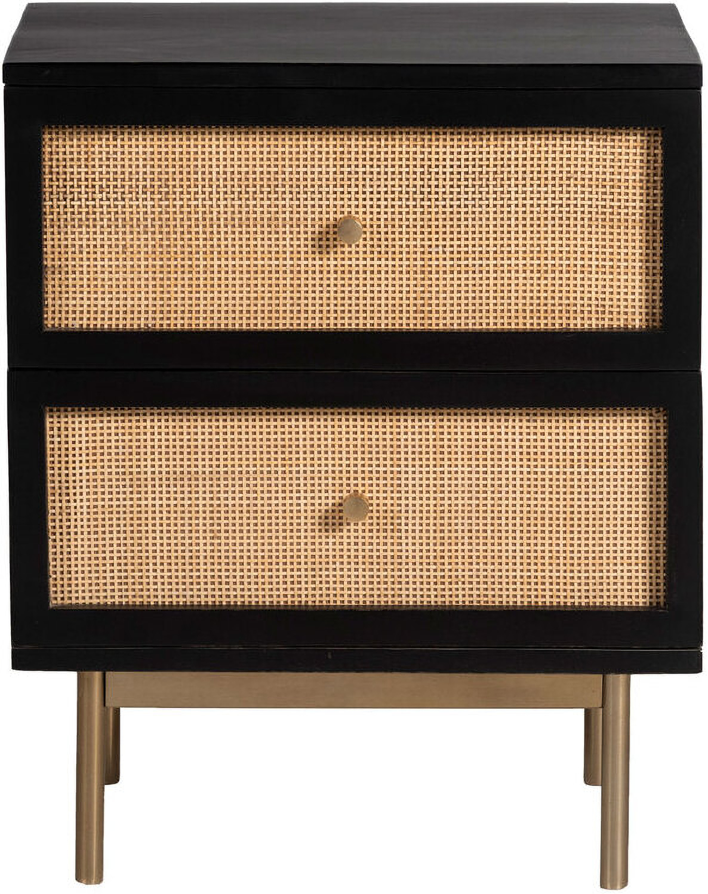 Curtis Solid Wood Two-Drawer Nightstand In Black and Natural by Aeon ...