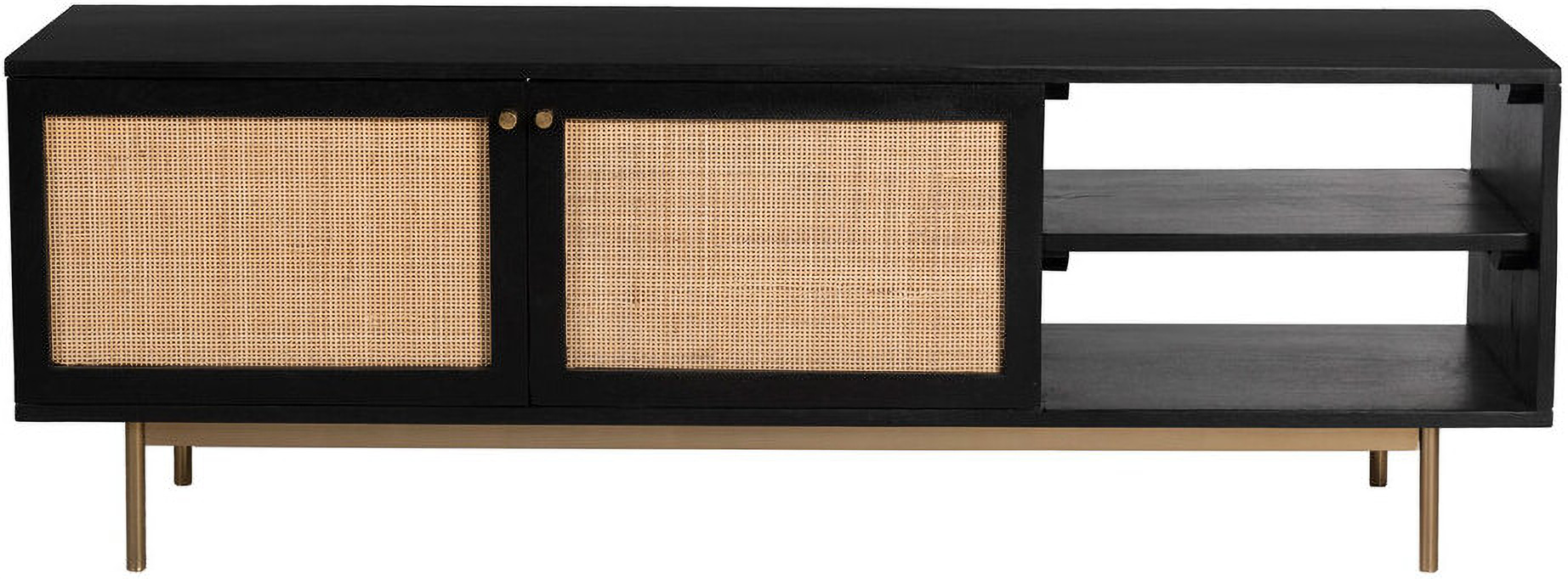 Curtis Solid Wood with Natural Woven Cane TV Stand In Black by Aeon ...