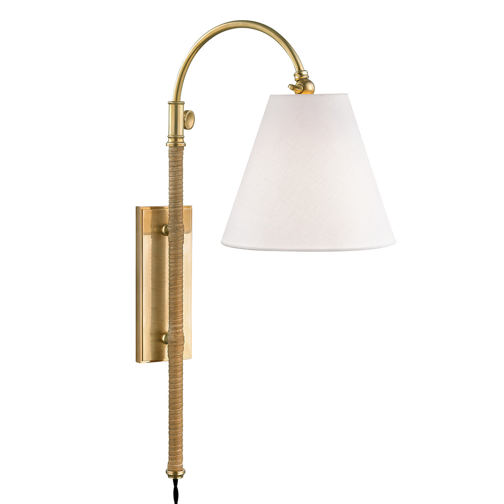 Curves No.1 Plug-in Sconce In Aged Brass and Off White by Hudson Valley ...