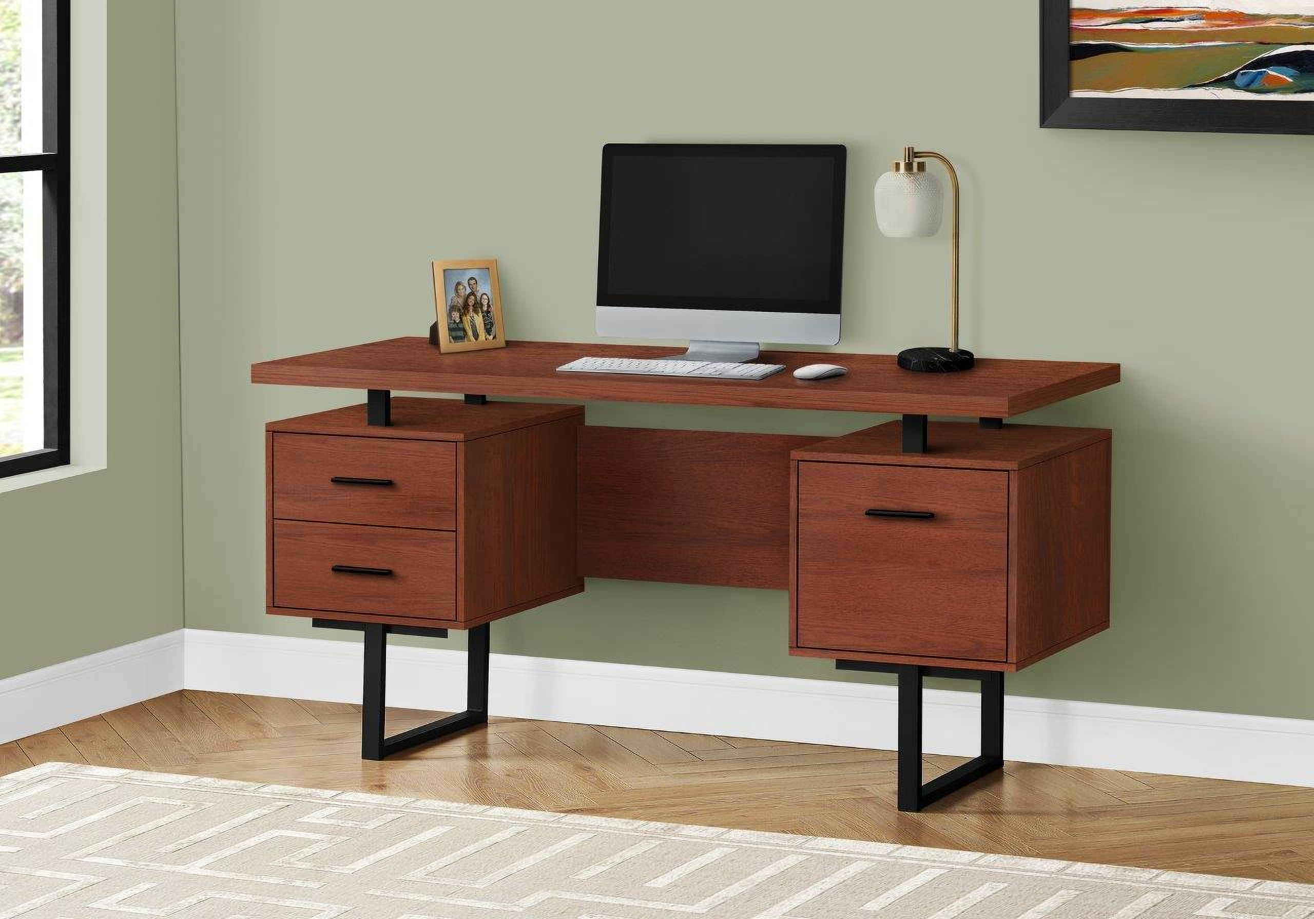 60 Inch Computer Desk In Cherry - 1StopBedrooms.