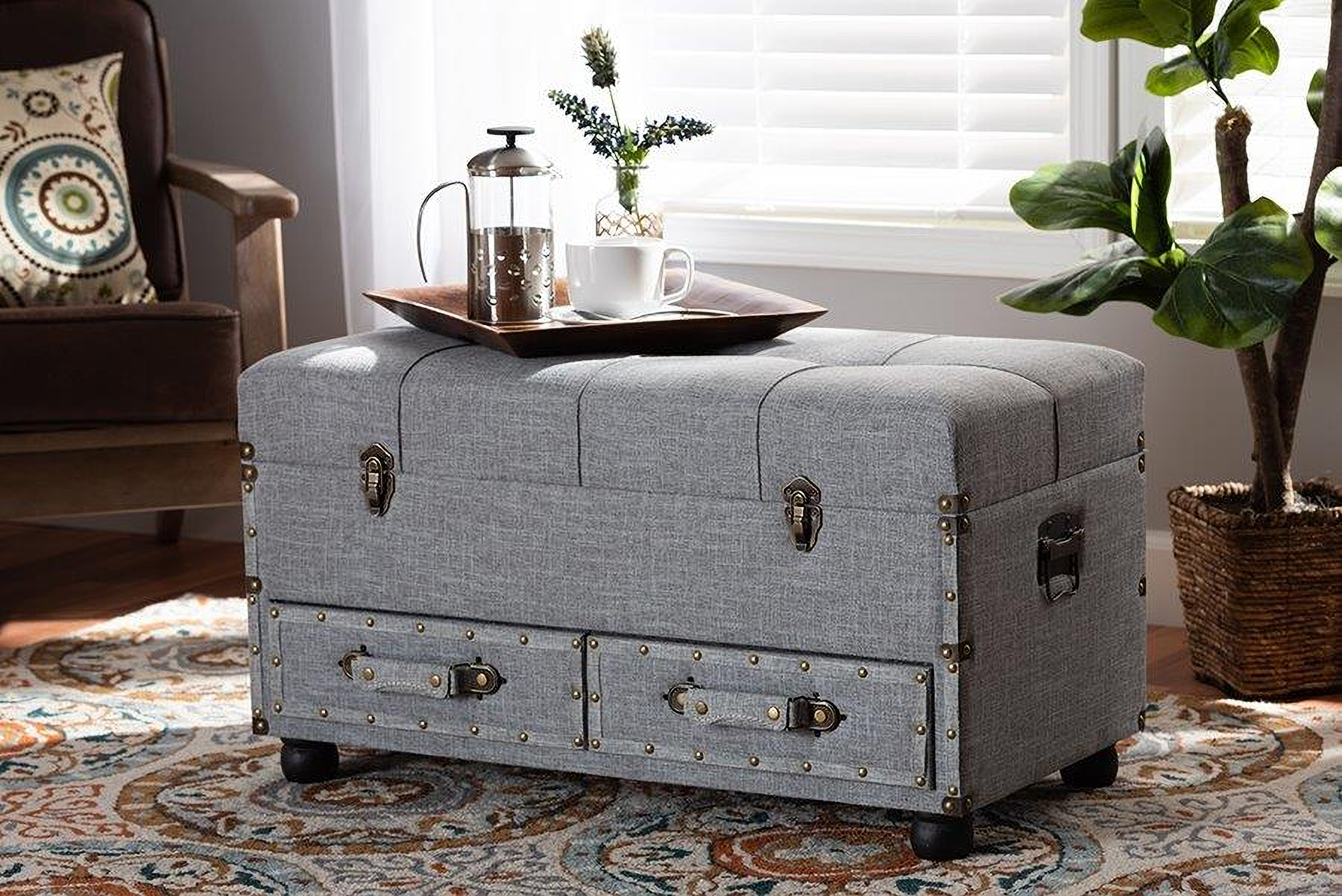 Flynn Modern Transitional Grey Fabric Upholstered 2-Drawer Storage ...