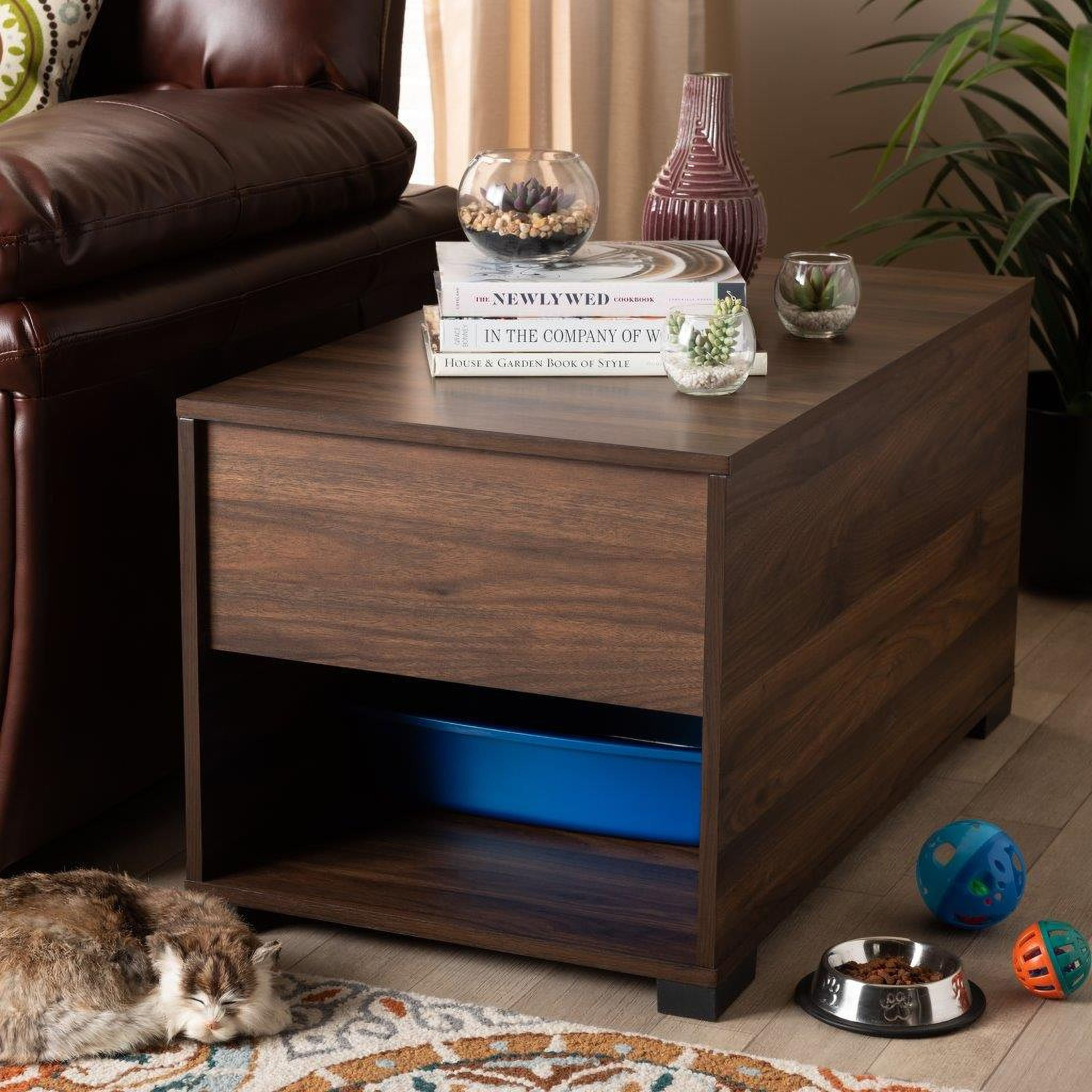 Skylar Modern and Contemporary Walnut Brown Finished Cat Litter Box ...
