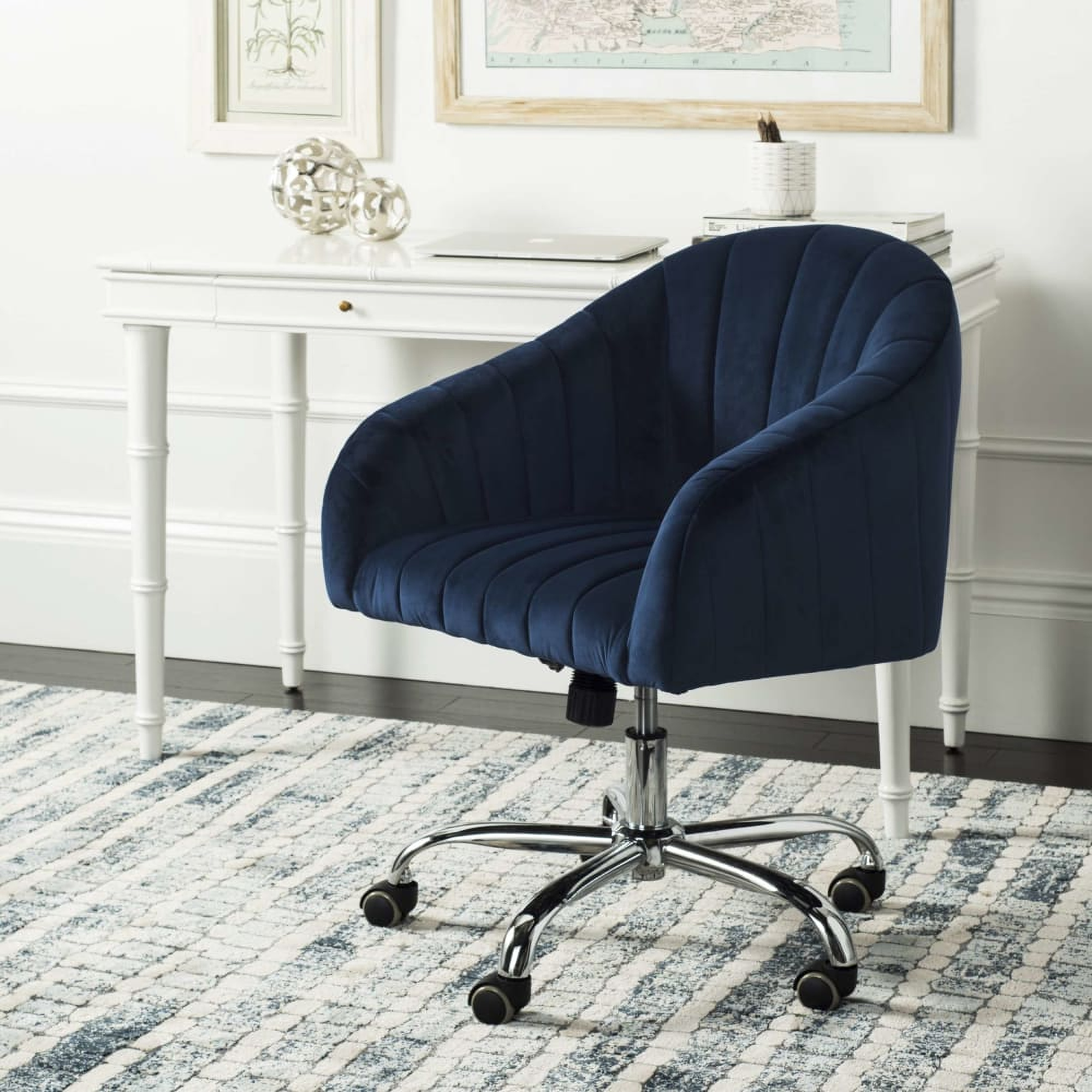 Themis Navy Velvet Chrome Leg Swivel Office Chair - 1StopBedrooms.