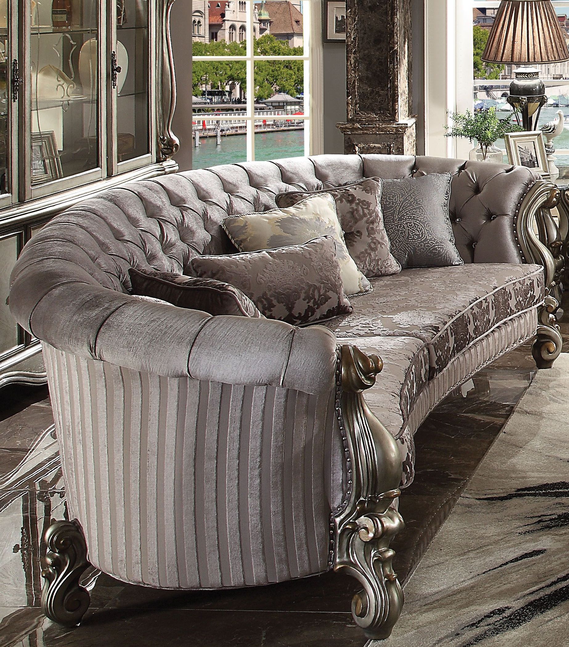 Versailles Velvet and Antique Platinum Sofa - 1StopBedrooms.