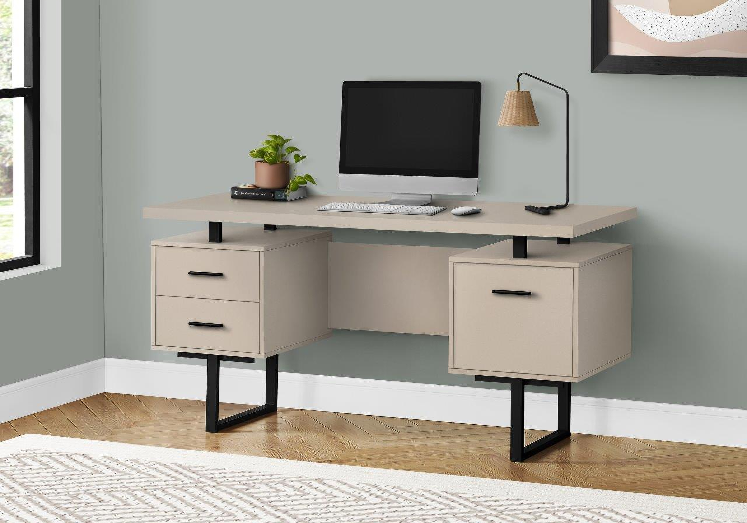 60 Inch Computer Desk In Modern Taupe - 1StopBedrooms.