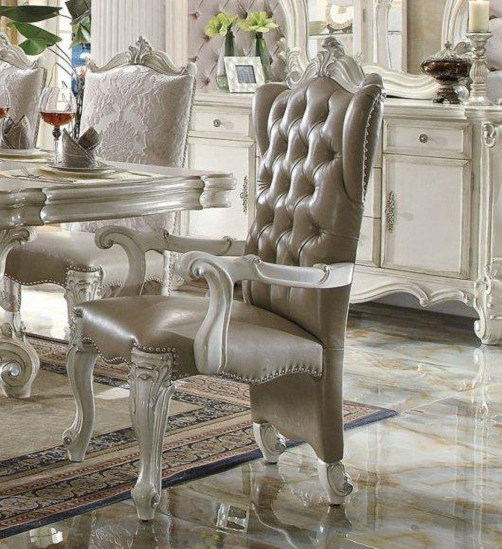 Acme Versailles 9-Piece Pedestal Dining Set in Bone White - 1StopBedrooms.
