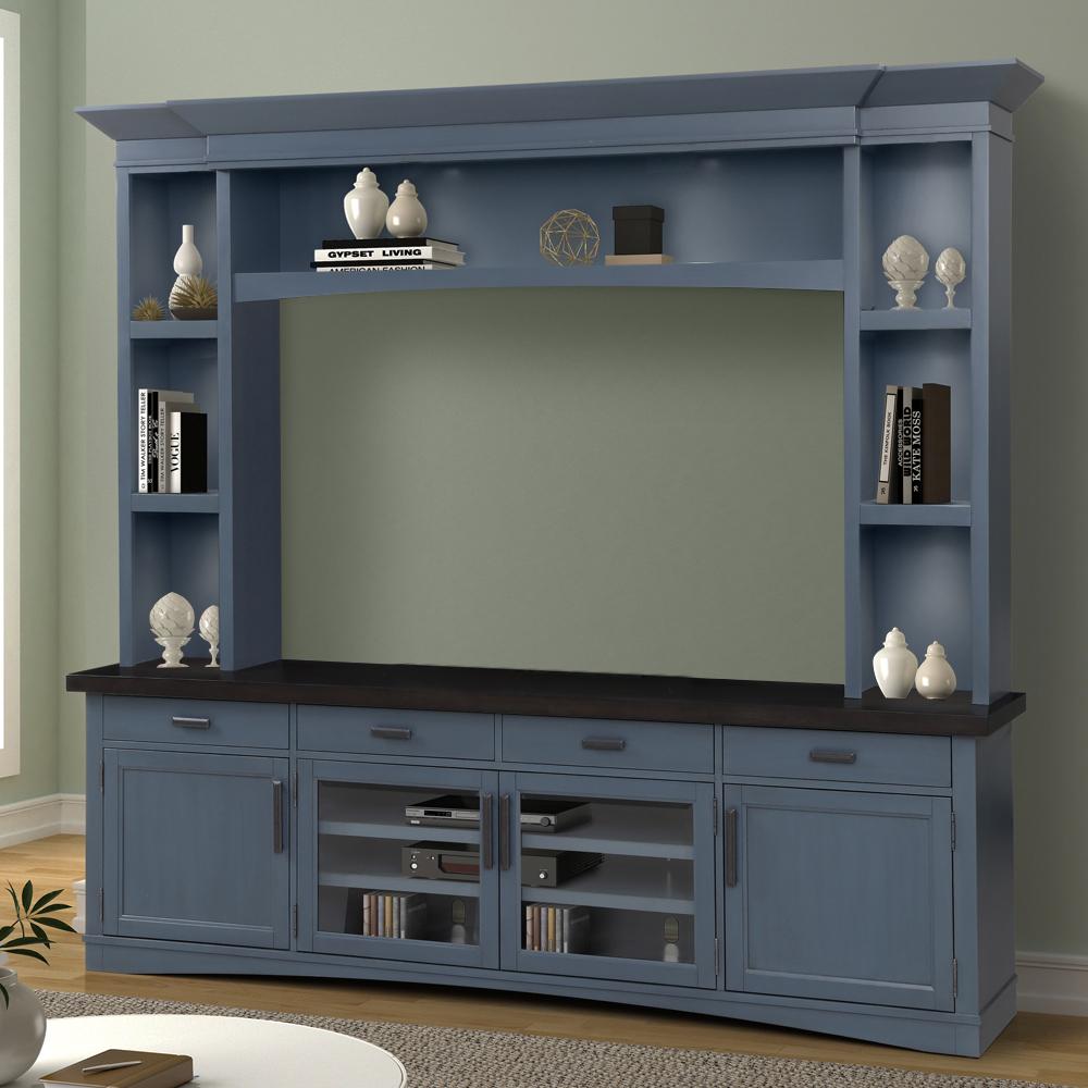 Americana Modern Denim 92 Inch Tv Console With Hutch And Led Lights ...