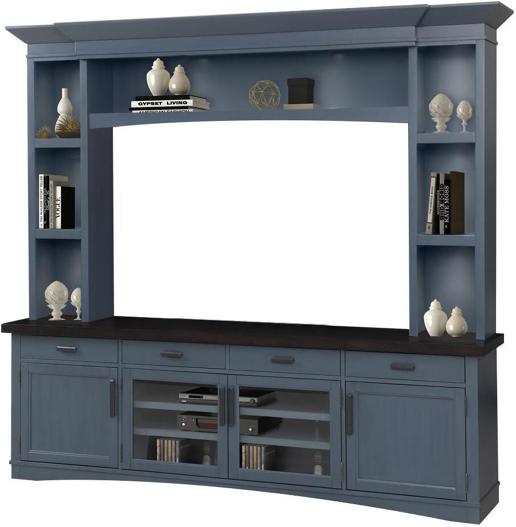 Americana Modern Denim 92 Inch Tv Console With Hutch And Led Lights ...