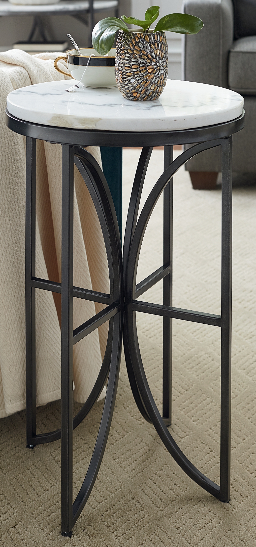 Impact Gray And Cream Small Round Accent Table - 1StopBedrooms.