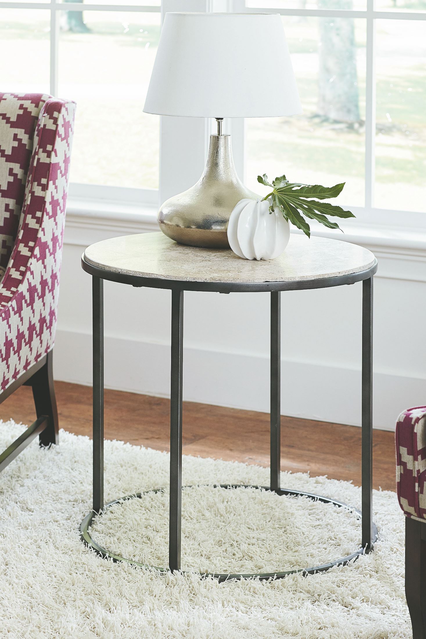 Modern Basics Bronze and Cream Round End Table - 1StopBedrooms.
