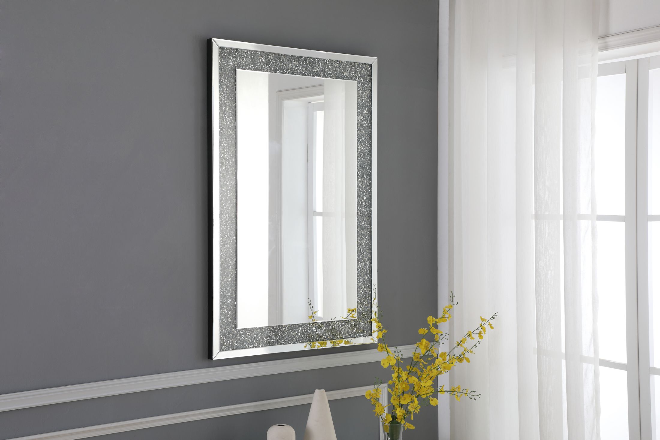 Modern 32" Rectangular Clear Mirror Crystal Mirror - 1StopBedrooms.