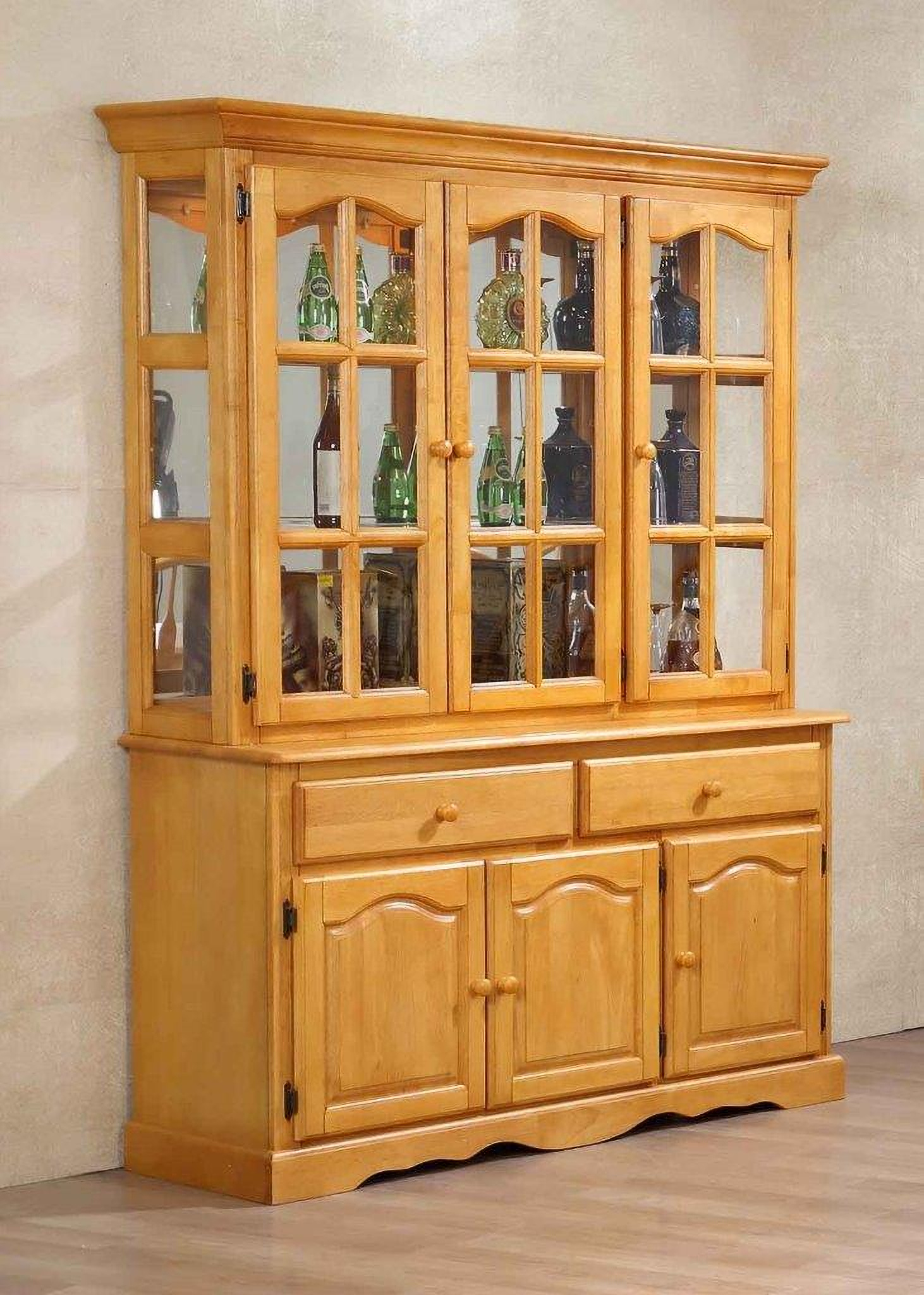 Oak Selections Light Oak Treasure Buffet and Lighted Hutch - 1StopBedrooms.
