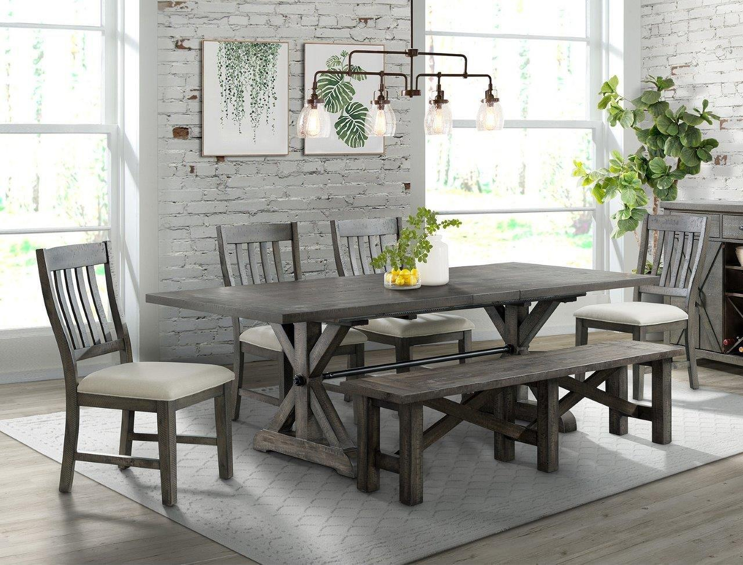 Sunset Trading Trestle 6 Piece Dining Set With Bench 96 Inch ...