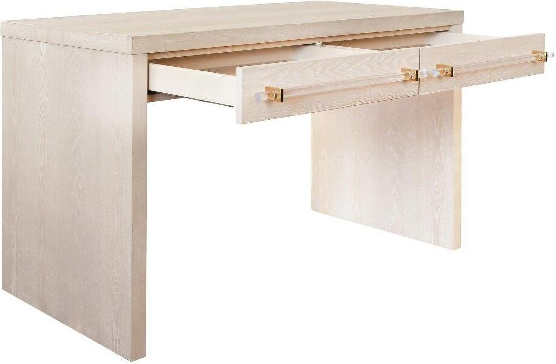 Waterfall Two Drawer Desk With Brass And Acrylic Hardware In Cerused ...