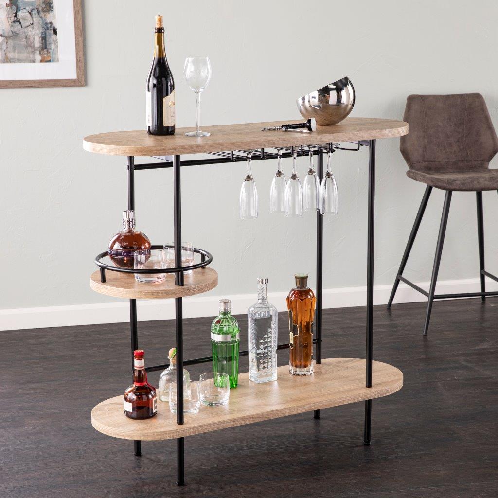 Dagney Bar Table With Glassware Storage In Natural And Black Finish by ...