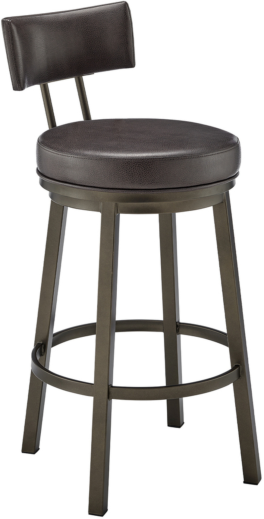 Armen Living Dalza Swivel Counter or Bar Stool in Mocha Finish with Brown Faux Leather