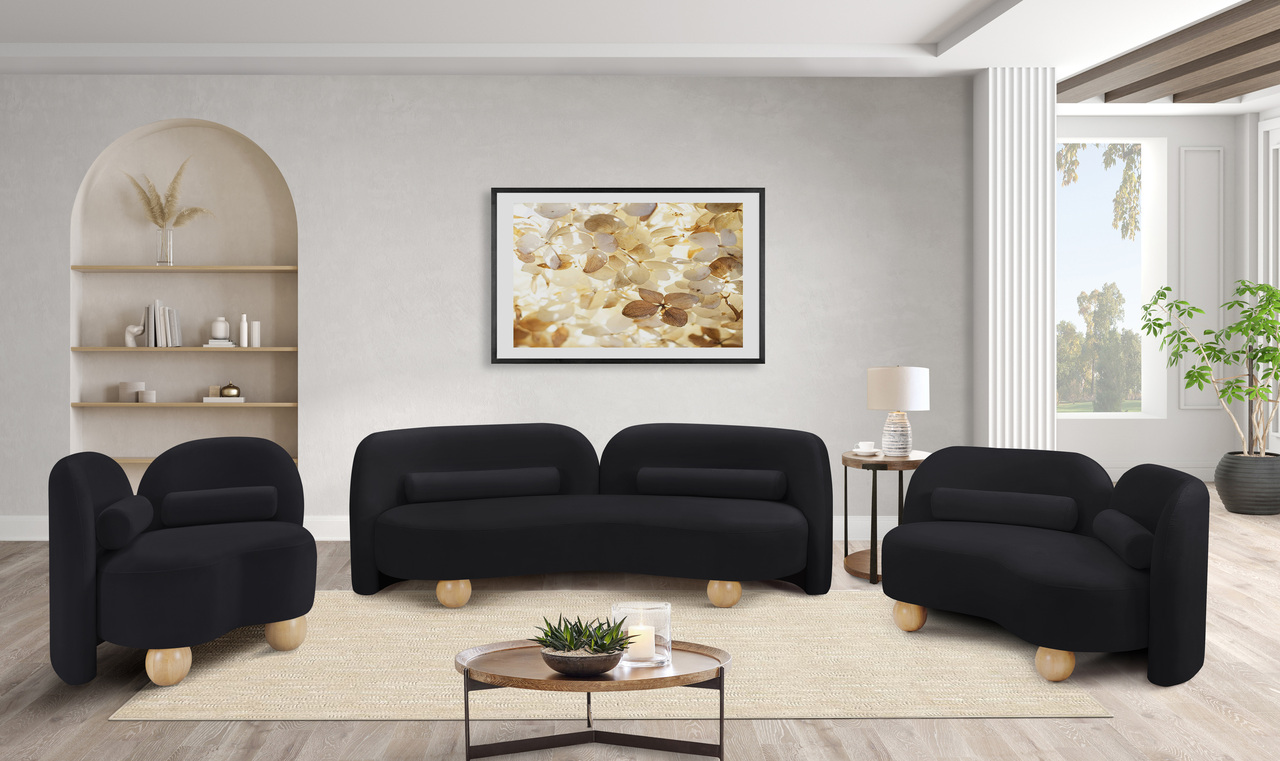 Daphne Velvet Living Room Set In Black and Natural by Meridian ...