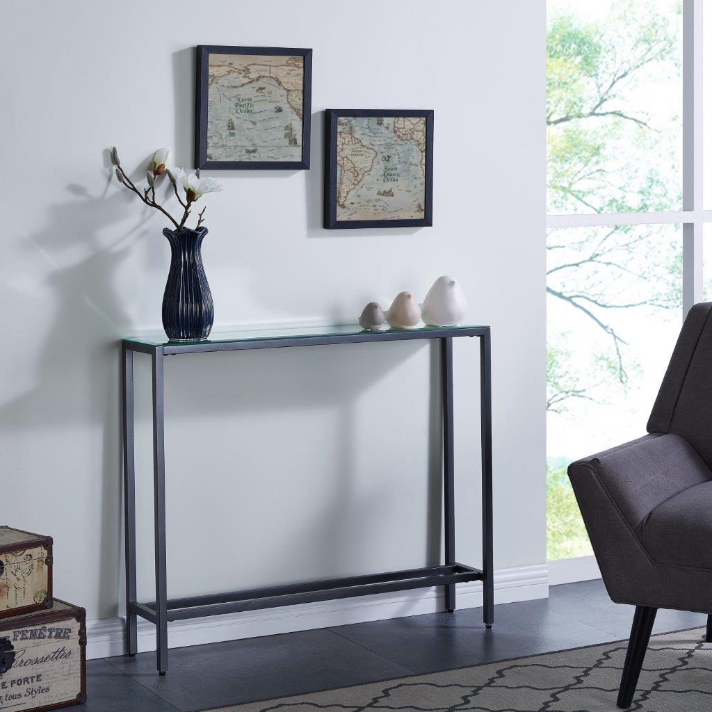 Darrin Narrow Mini Console Table With Mirrored Top In Gunmetal Gray by ...