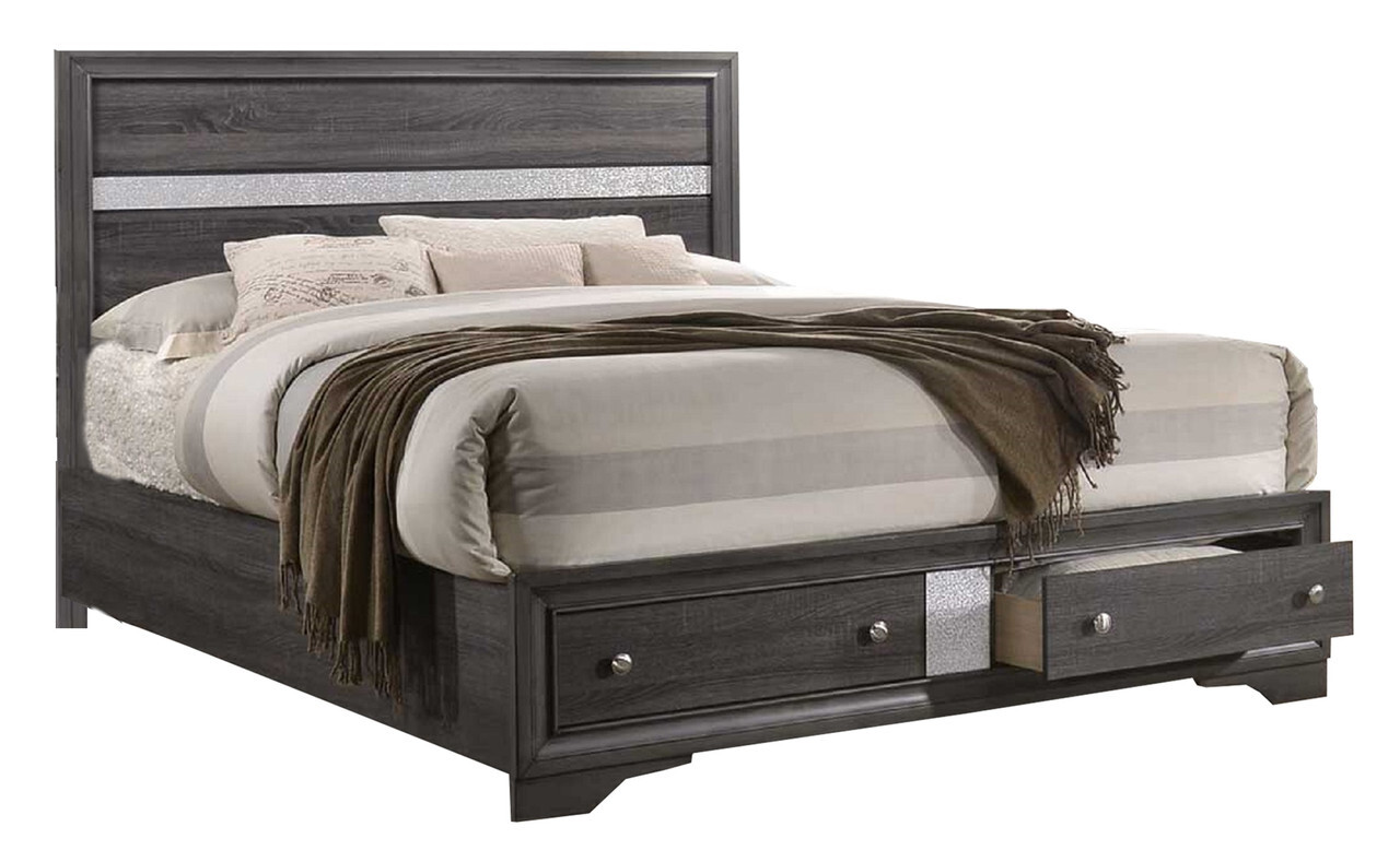 David Eastern King Bedframe with 2 Drawer Storage In Gray and Silver by ...