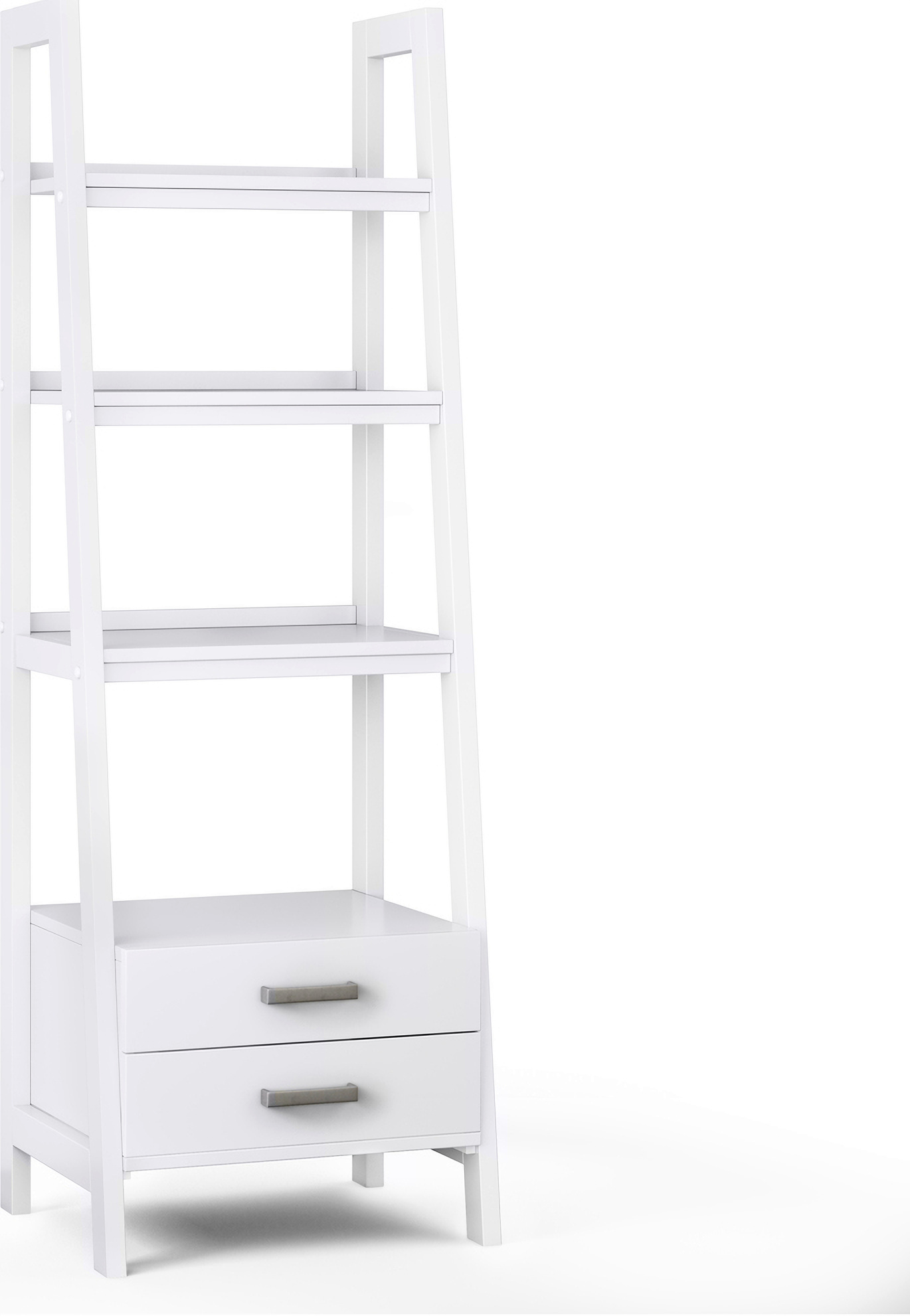 Daze Solid Wood Ladder Shelf with 4 Shelves and 2 Drawers In White by ...