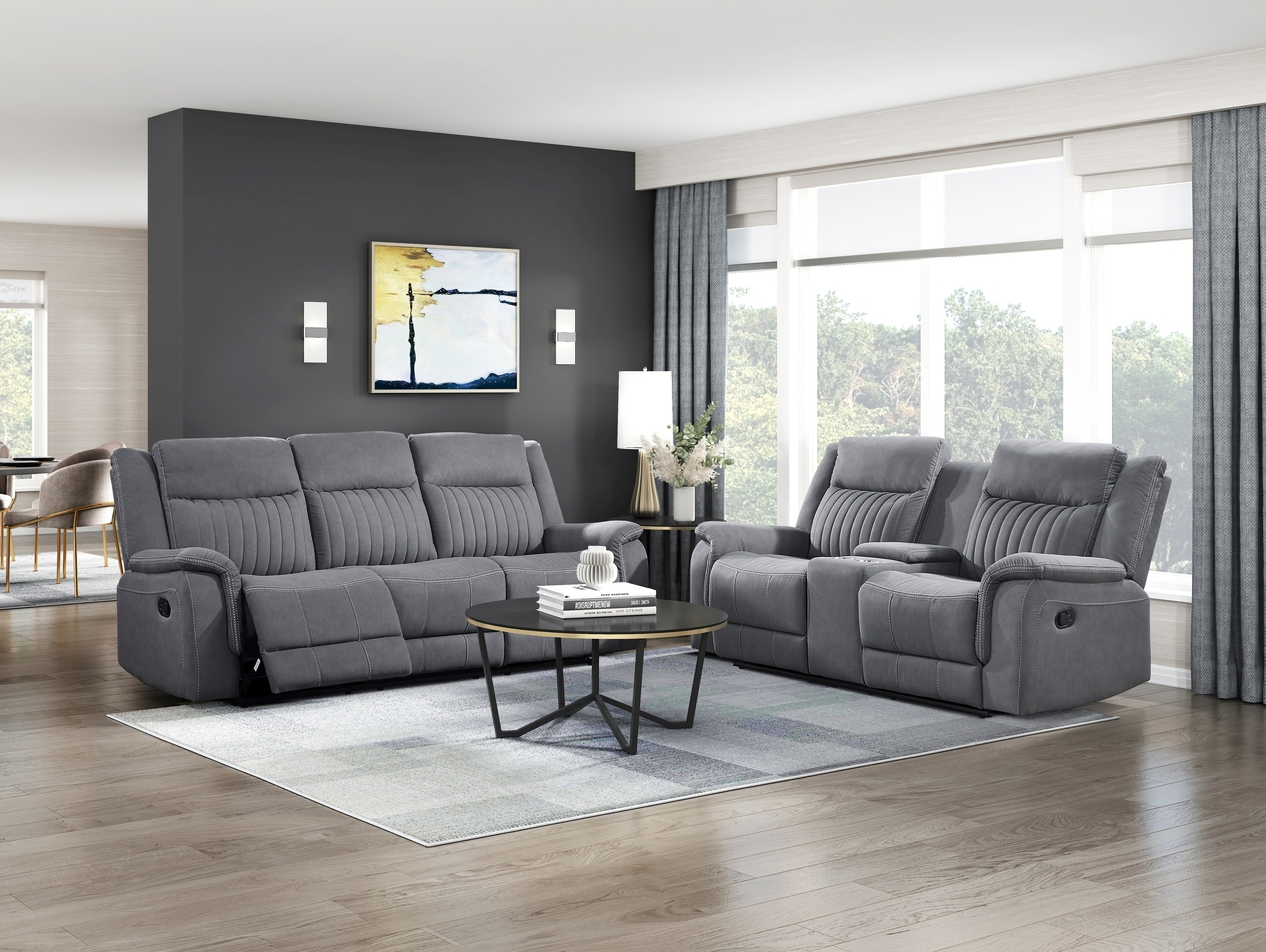 Dean Double Reclining Living Room Set In Gray by Homelegance ...