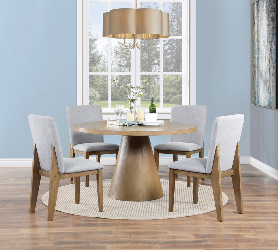 Delphine 5 Piece 52 Inch Round Dining Table Set with Gray Chairs In Oak ...