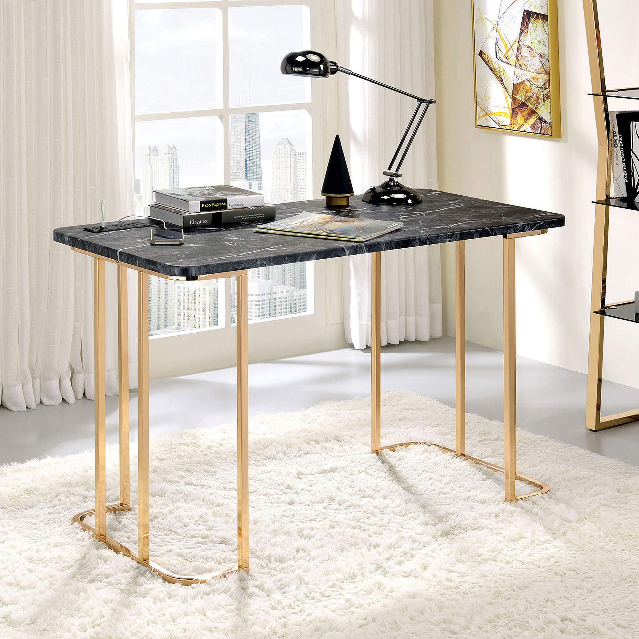 Delphine Desk In Gold and Black by Furniture of America | 1StopBedrooms