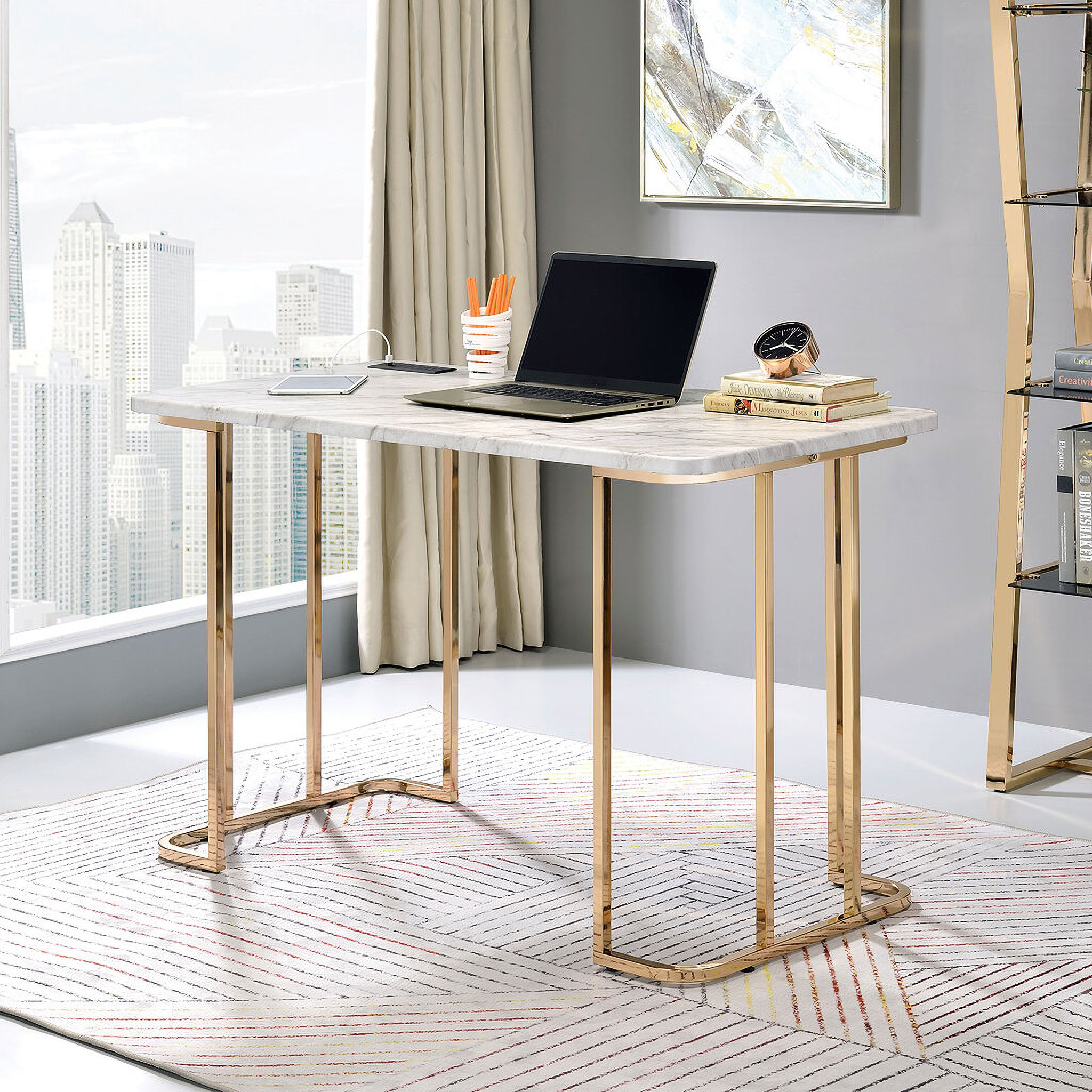 Delphine Desk In Gold and White by Furniture of America | 1StopBedrooms