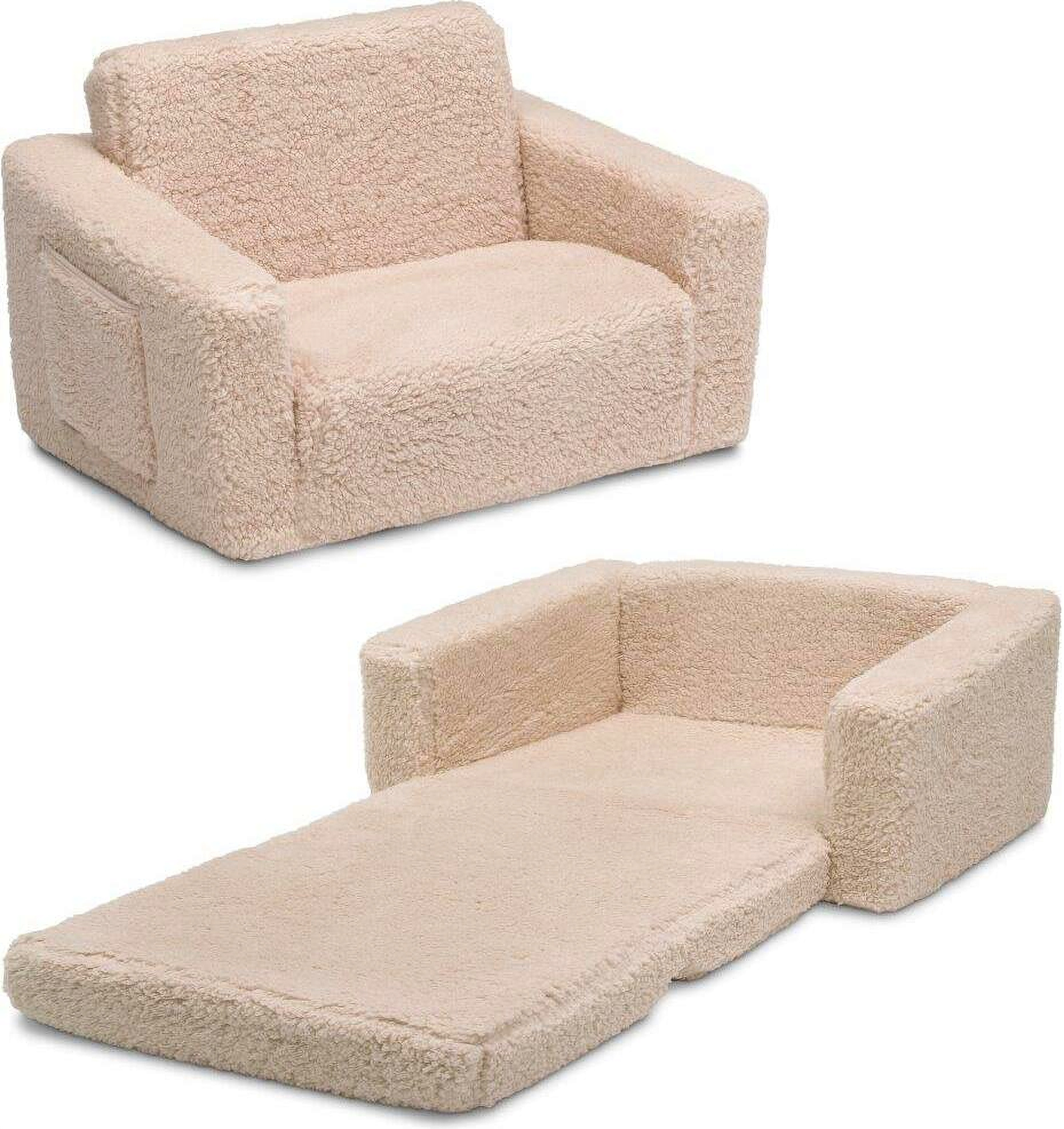 Cozee Flip Out 2 In 1 Convertible Chair To Lounger For Kids In Cream ...