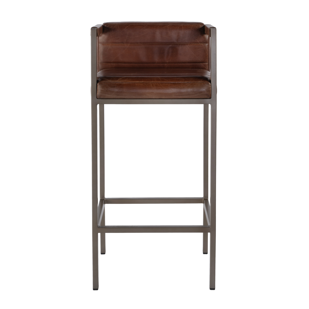 Dennis 31 Inch Leather and Iron Accent Stool with Low Back In Brown by ...