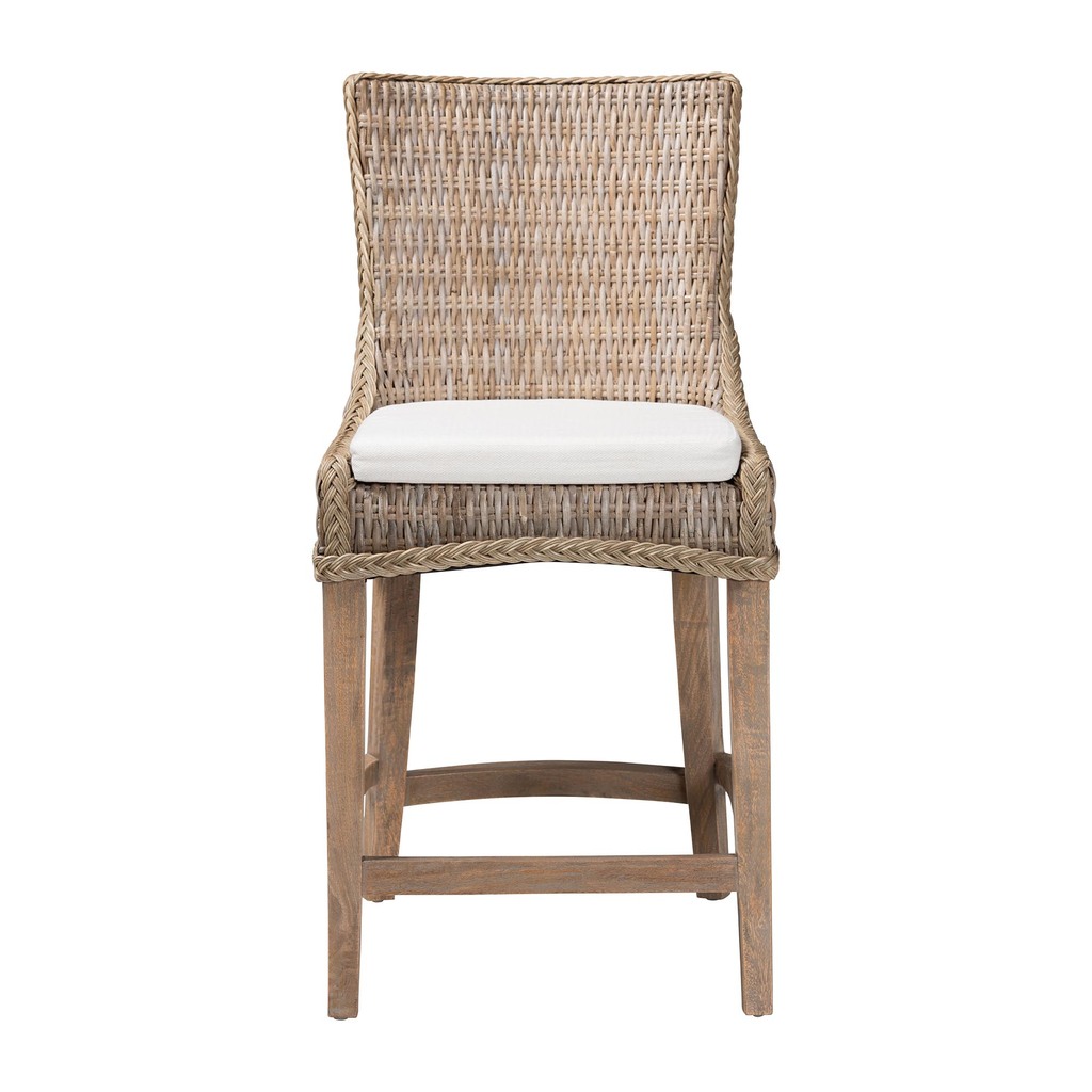 Derris Natural Rattan Counter Stool with Cushion In Grey by Baxton ...