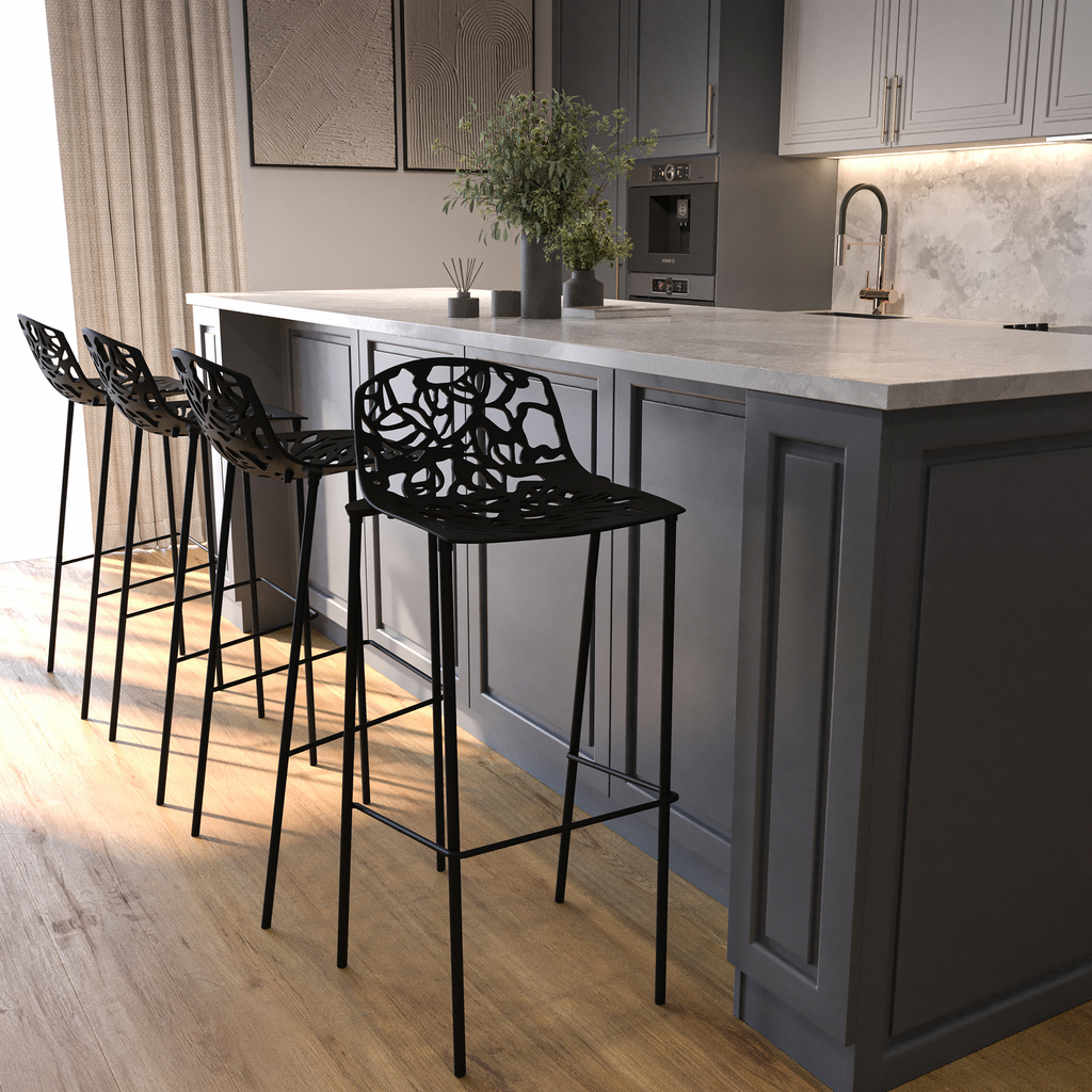 Devon Bar Stool with Powder Coated Frame and Footrest In Black by ...