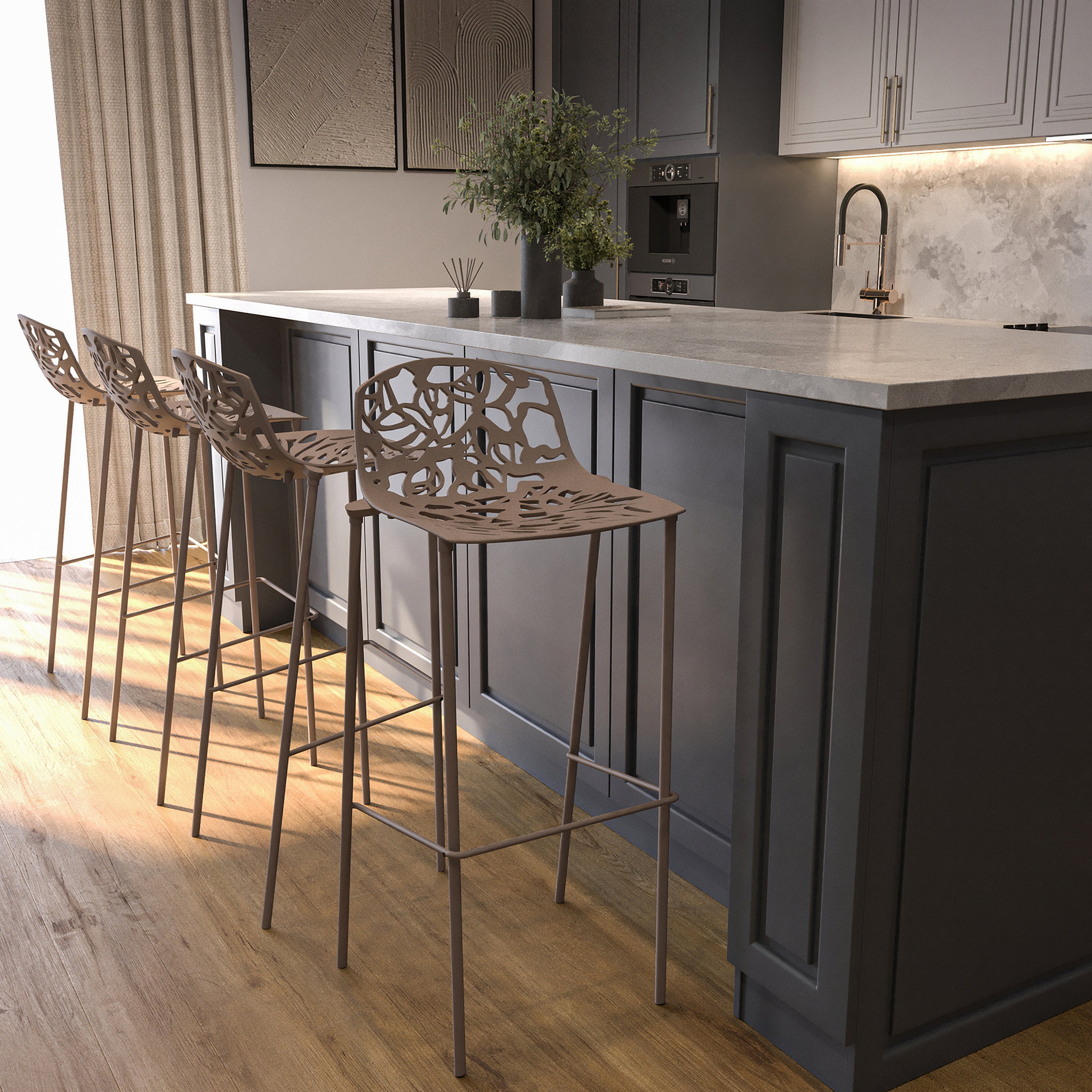 Devon Bar Stool with Powder Coated Frame and Footrest In Brown by ...